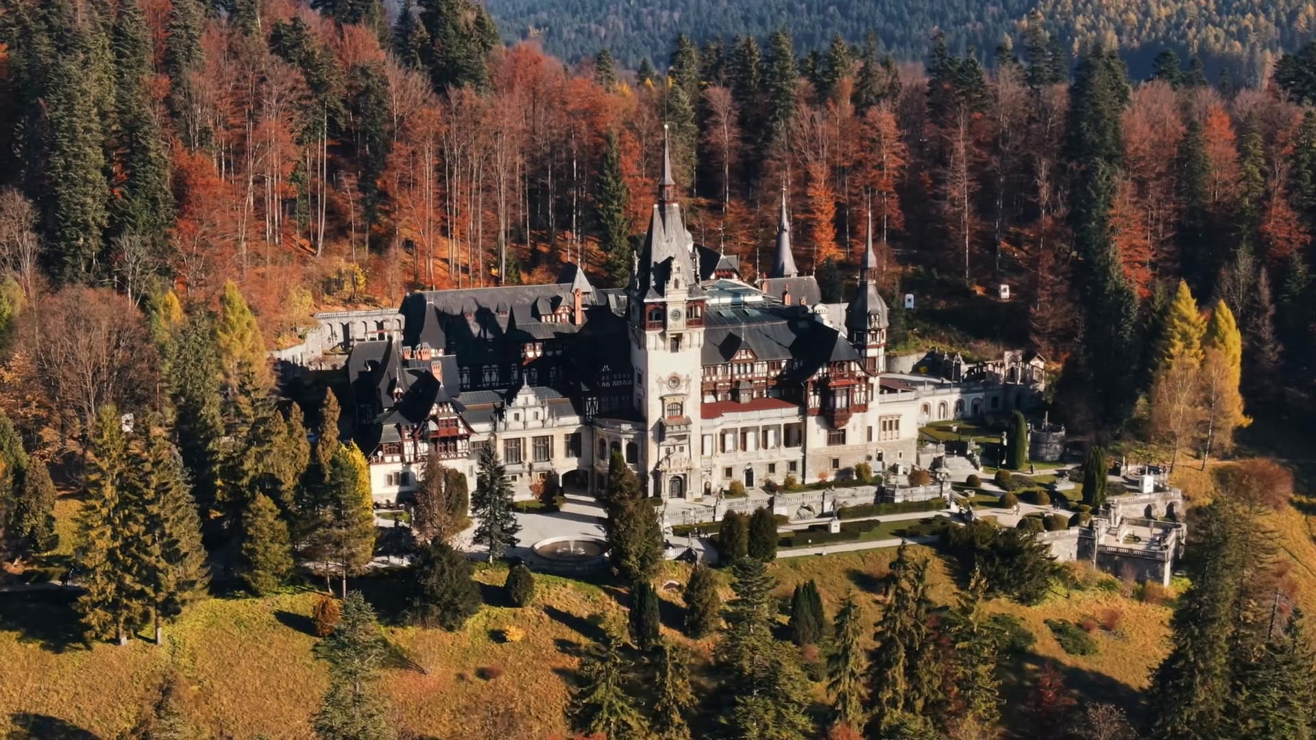 Aerial Drone View Of Peles Castle In Romania Stock Footage SBV ...