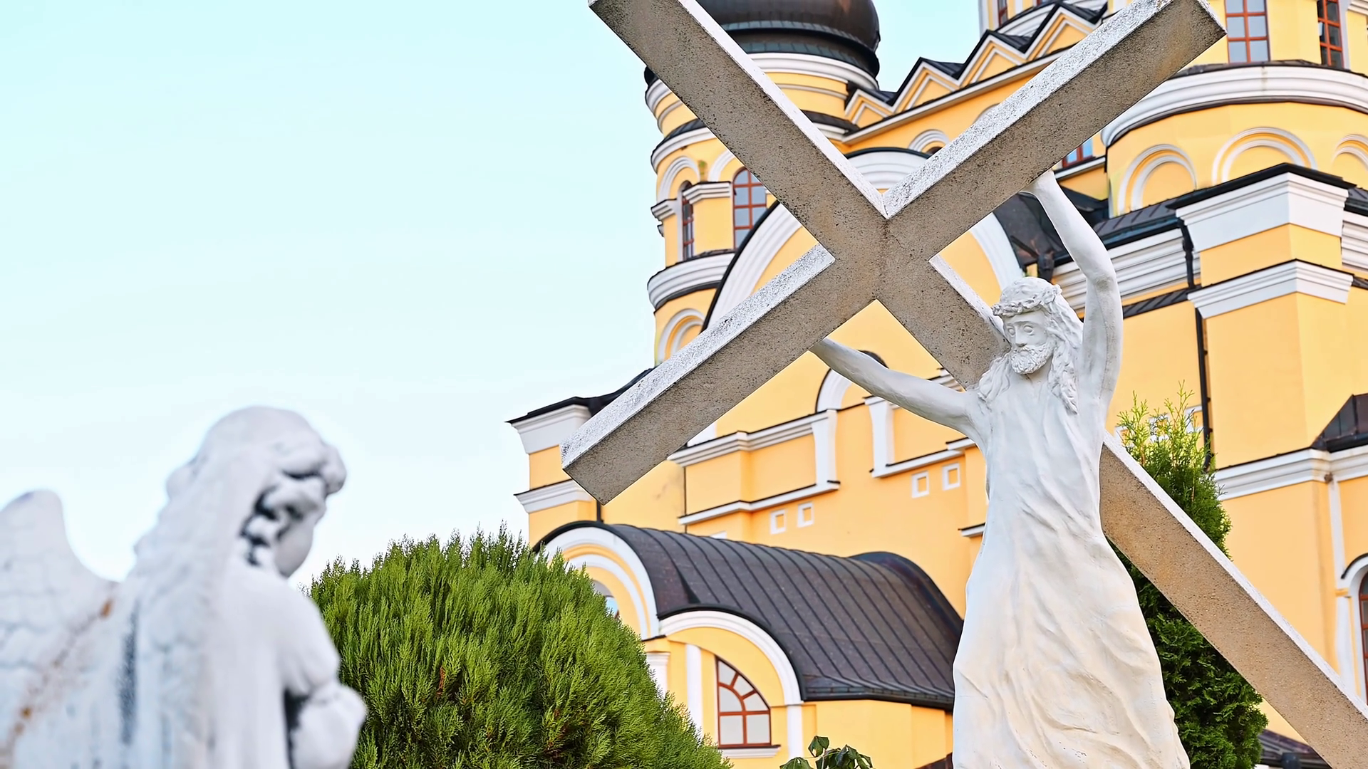 Hancu Monastery Church With Statue Of Jesus Stock Footage SBV-352502619 ...