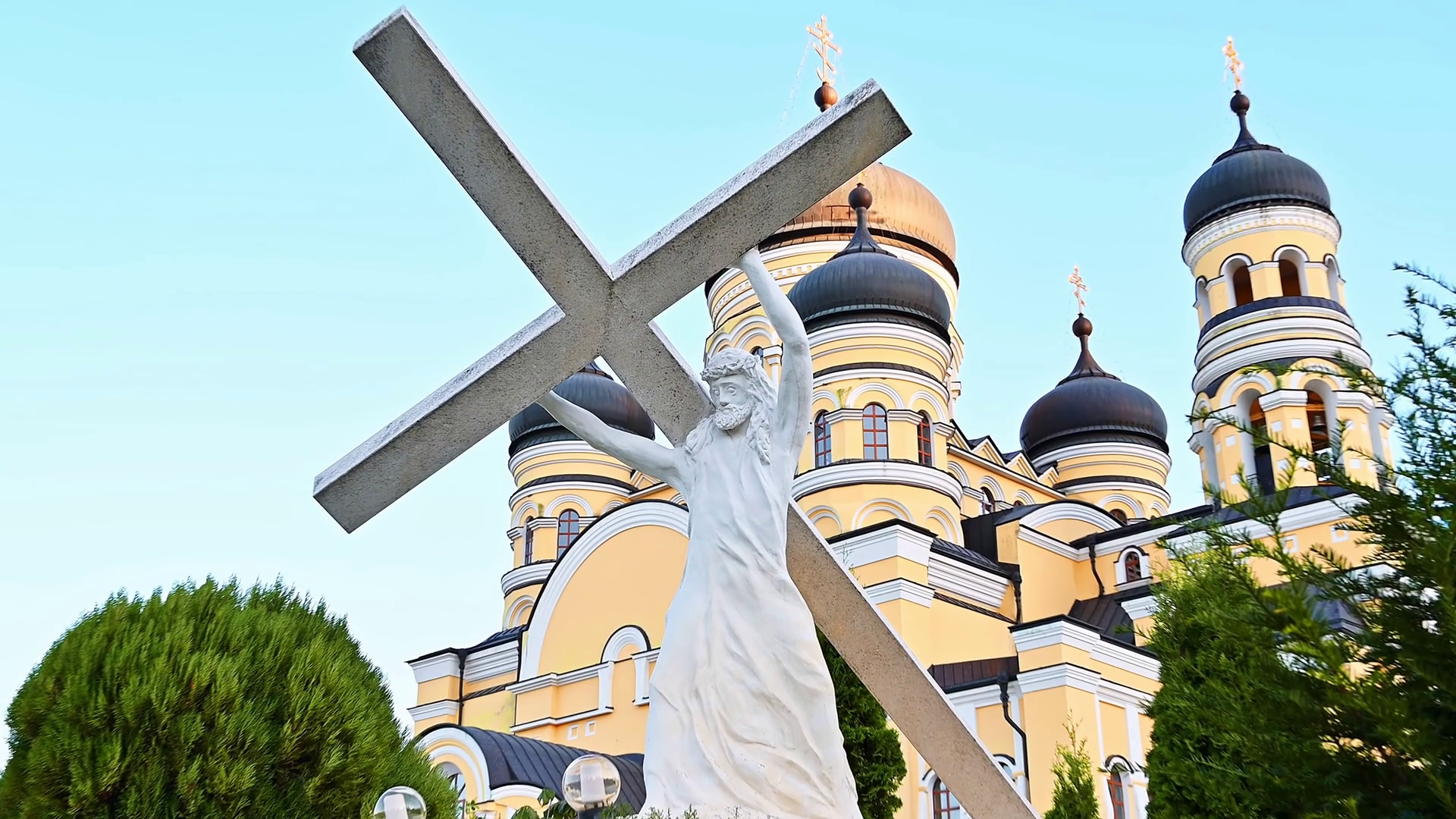 Hancu Monastery Church With Statue Of Jesus Stock Footage SBV-352502627 ...