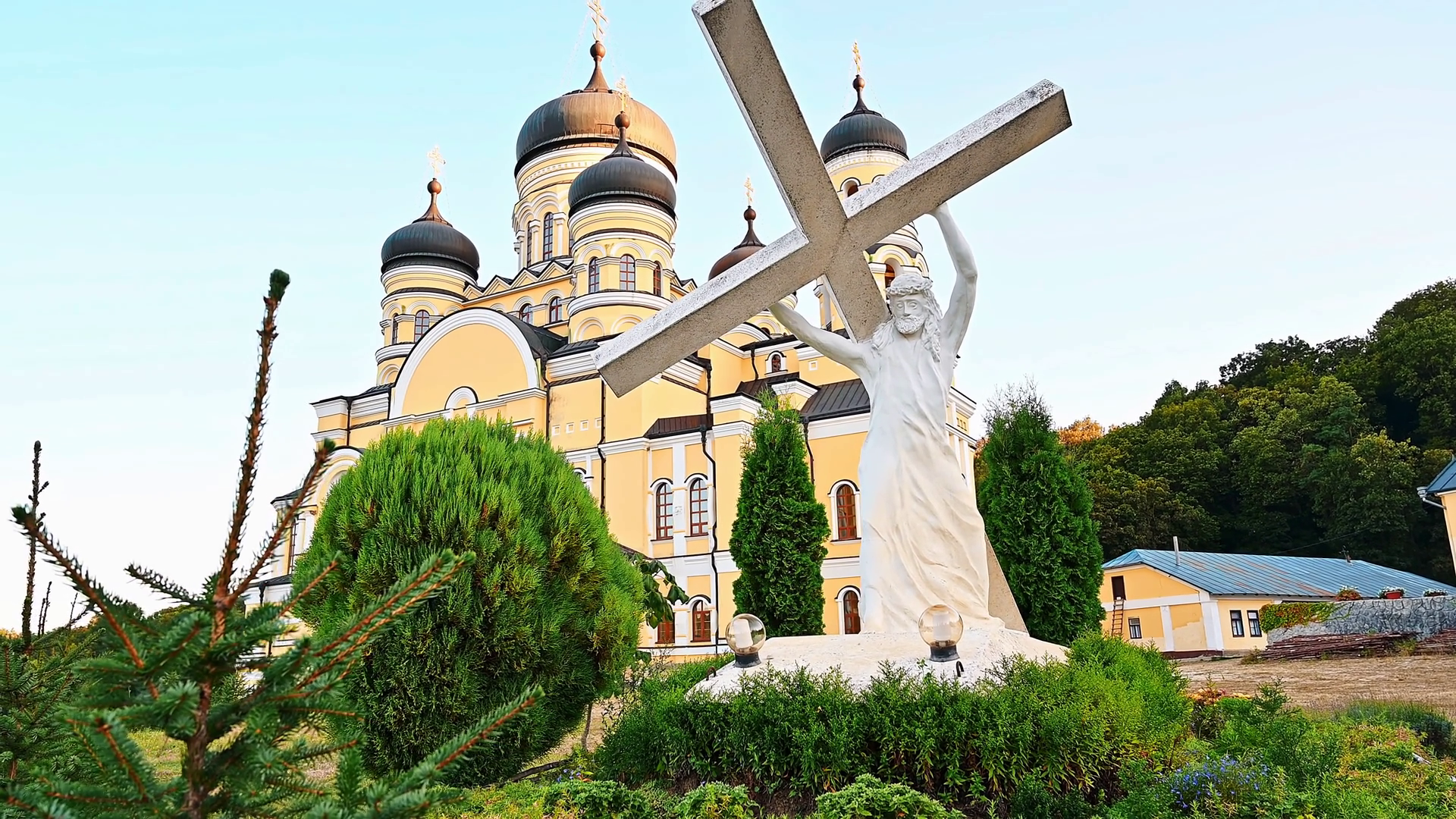 Hancu Monastery Church With Statue Of Jesus Stock Footage SBV-352502594 ...