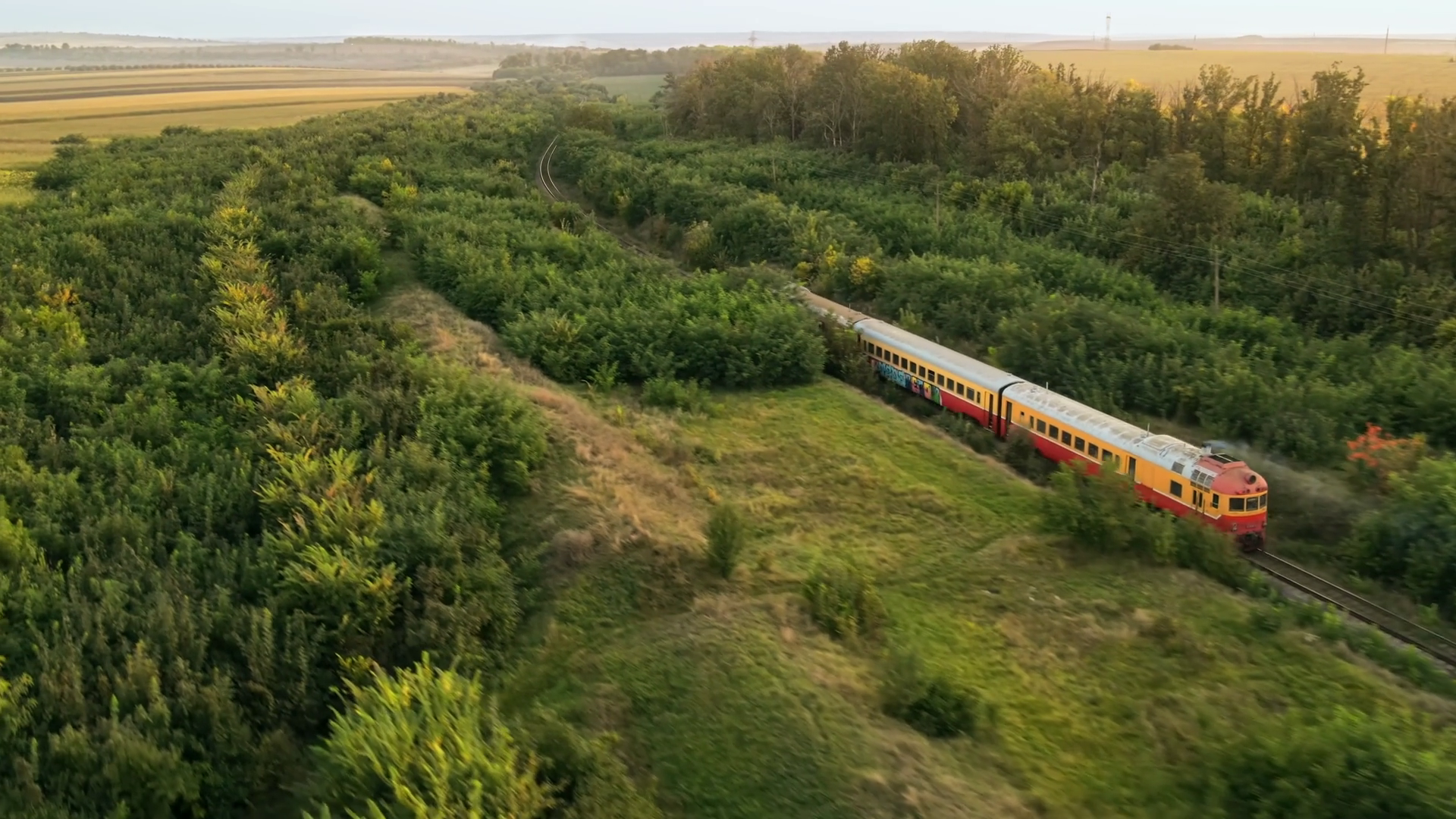 Aerial Drone View Of Moving Train In Moldova Stock Footage SBV ...