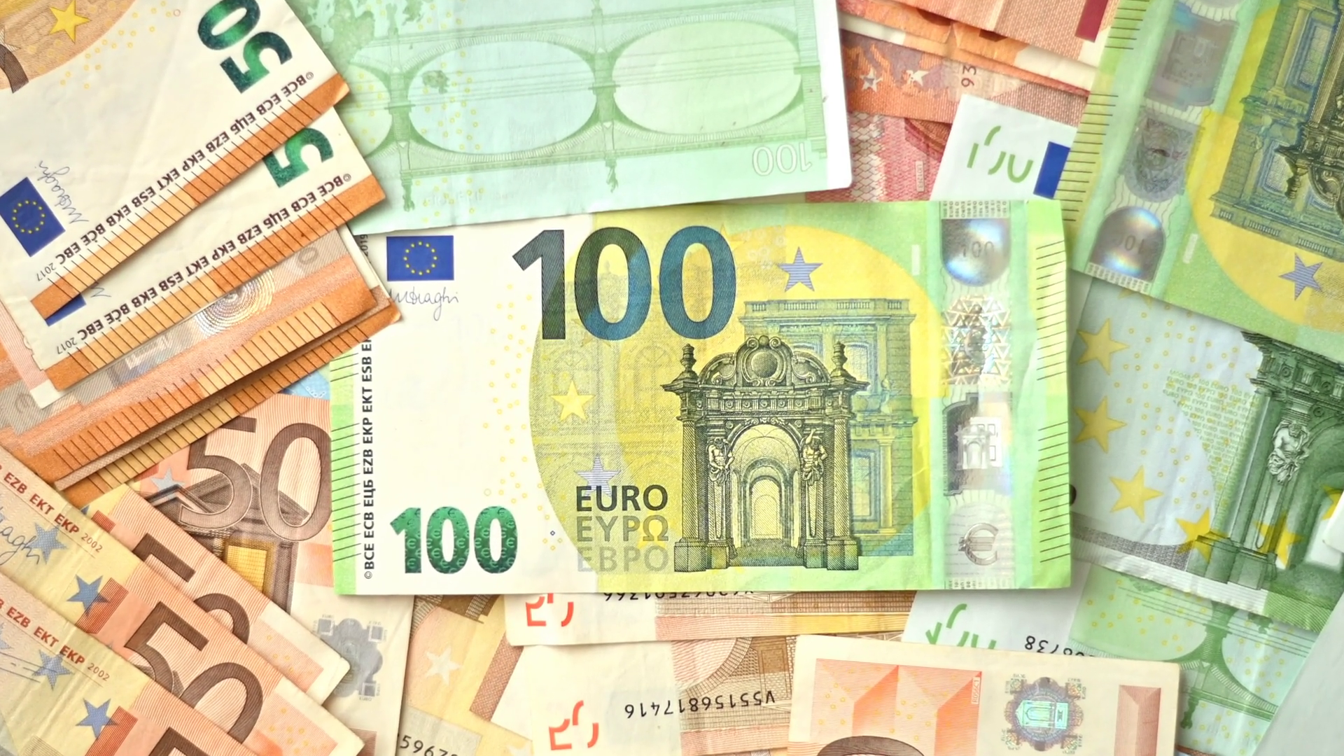 Close Up Of Multiple Fifty Hundred Euro Stock Footage SBV-352442979 ...