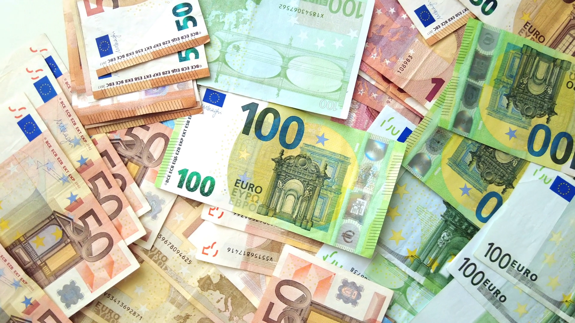 Close Up Of Multiple Fifty Hundred Euro Stock Footage SBV-352443002 ...