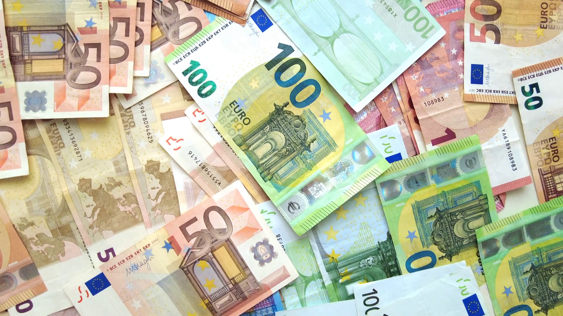 Close Up Of Multiple Fifty Hundred Euro Stock Footage SBV-352443005 ...