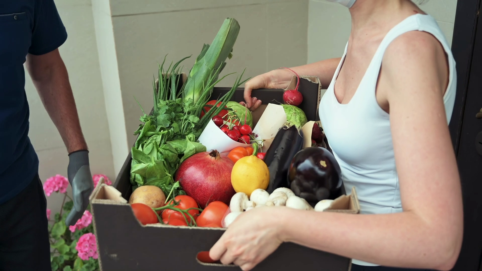 Woman Receiving Box Of Fresh Fruits Stock Footage SBV-353433392 ...