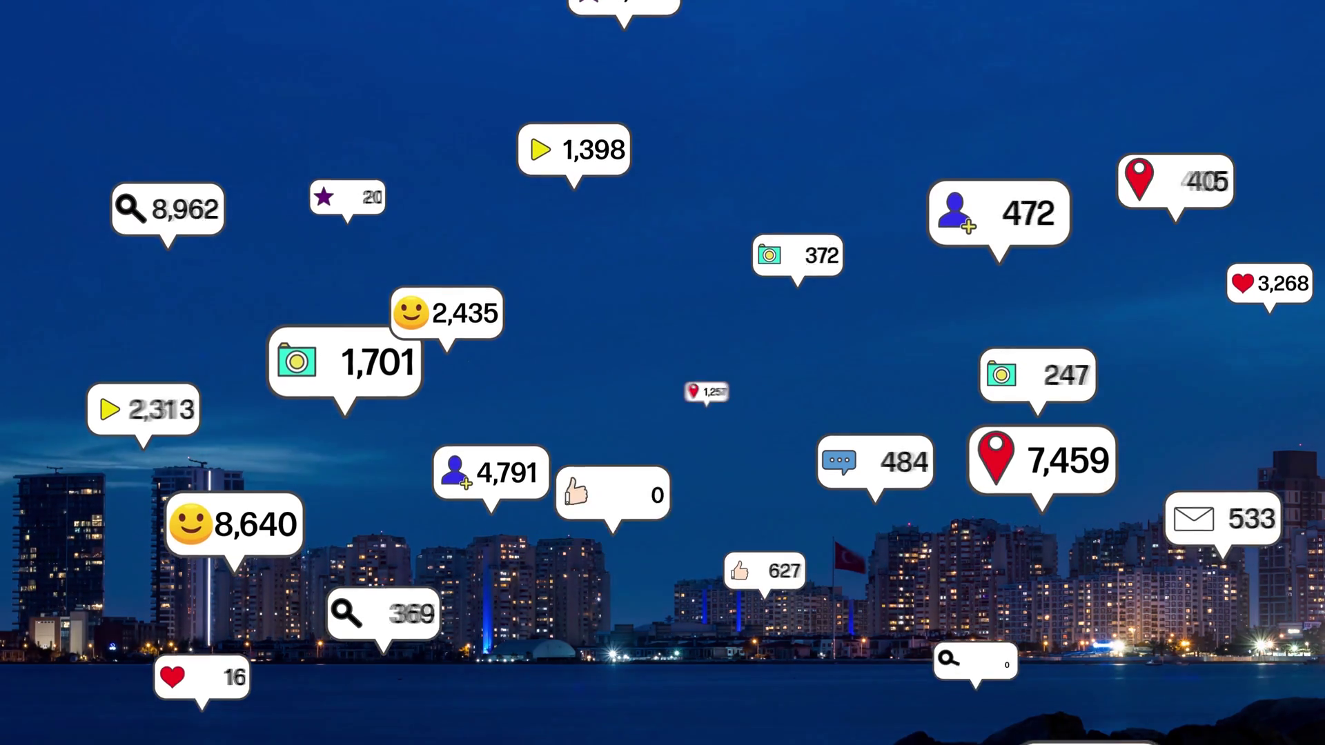 Social Media Notification Icons Over Cities Stock Footage SBV-352036883 ...