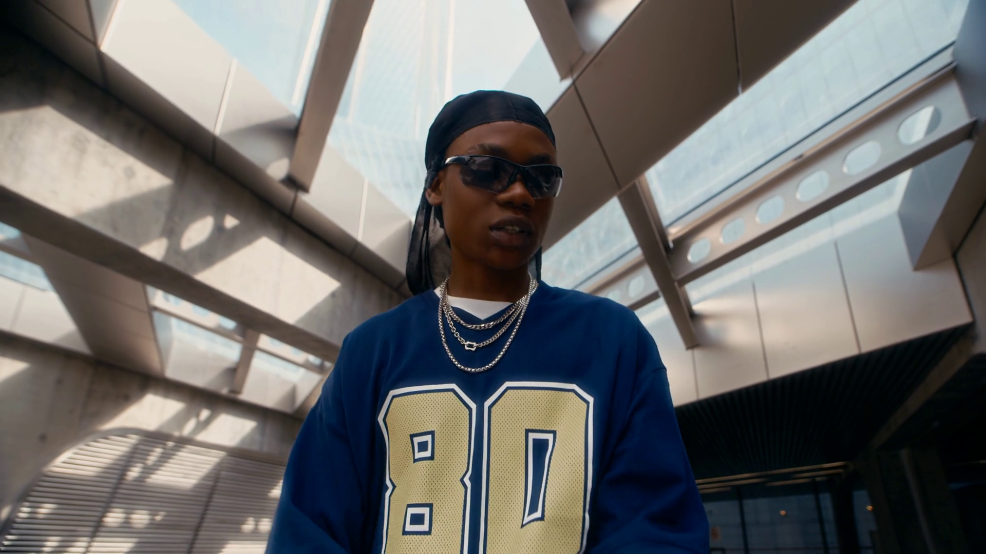 Low Angle View Of Gen Z Black Rapper Wearing Stock Footage SBV ...