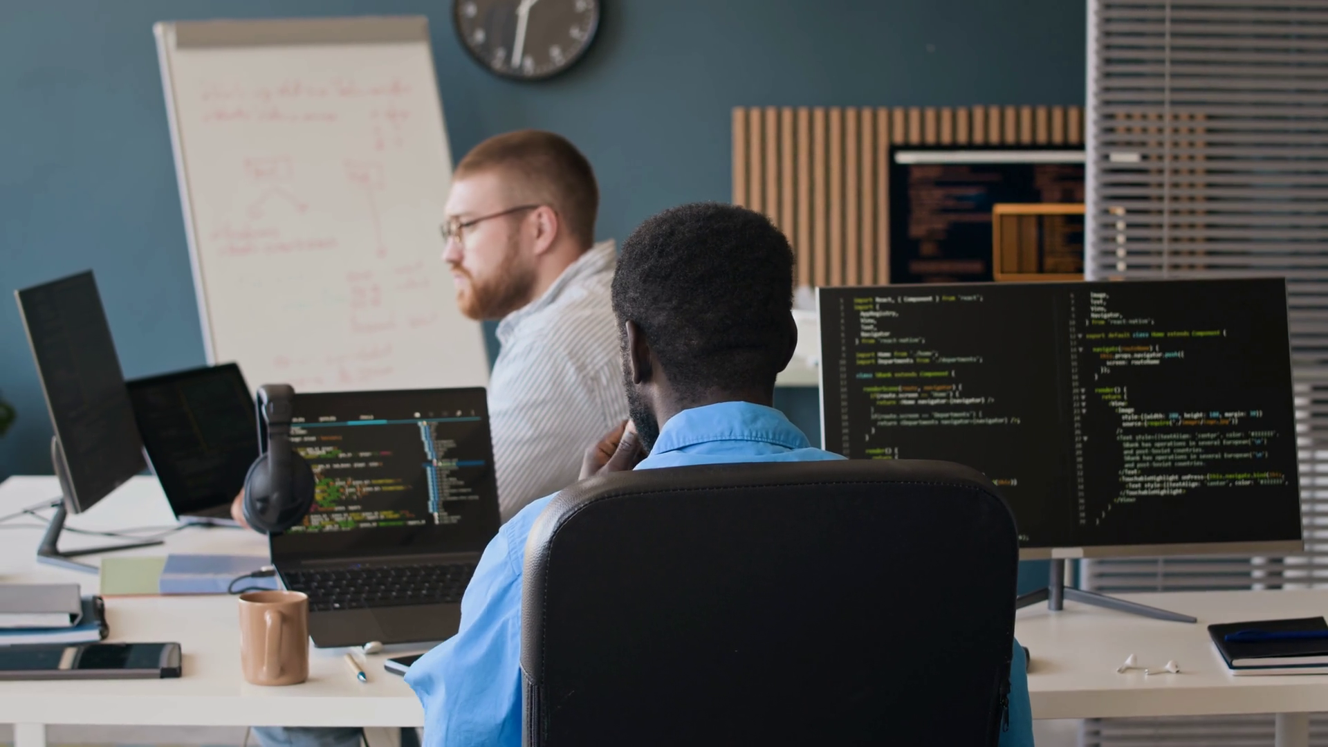 Rear View Of Unrecognizable Black Programmer Stock Footage SBV ...