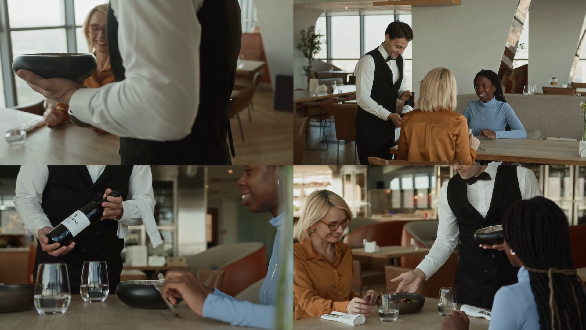 Split Screen Of Young Caucasian Waiter In Stock Footage SBV-352150932 ...