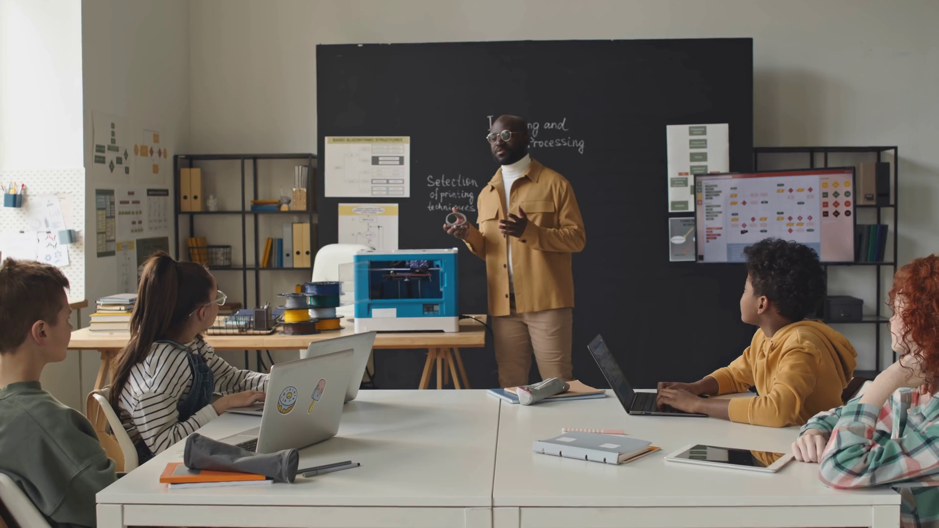 Teacher Demonstrating 3d Printing To Kids In Stock Footage SBV ...