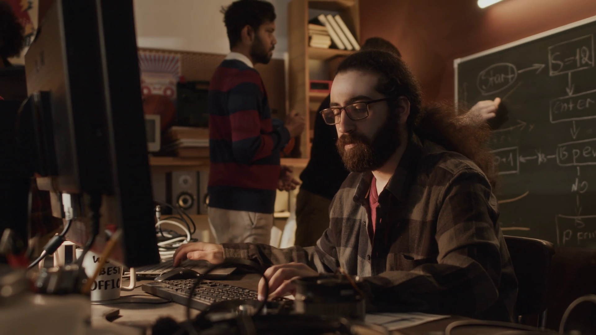 Waist Up Of Long-haired Bearded Tech Lover Stock Footage SBV-348804985 ...