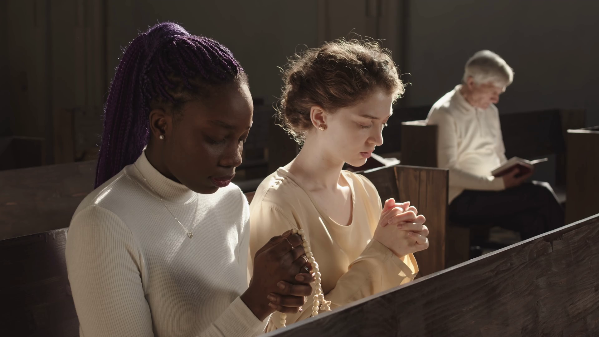 Diverse Women Praying In Church During Stock Footage SBV-346638548 ...
