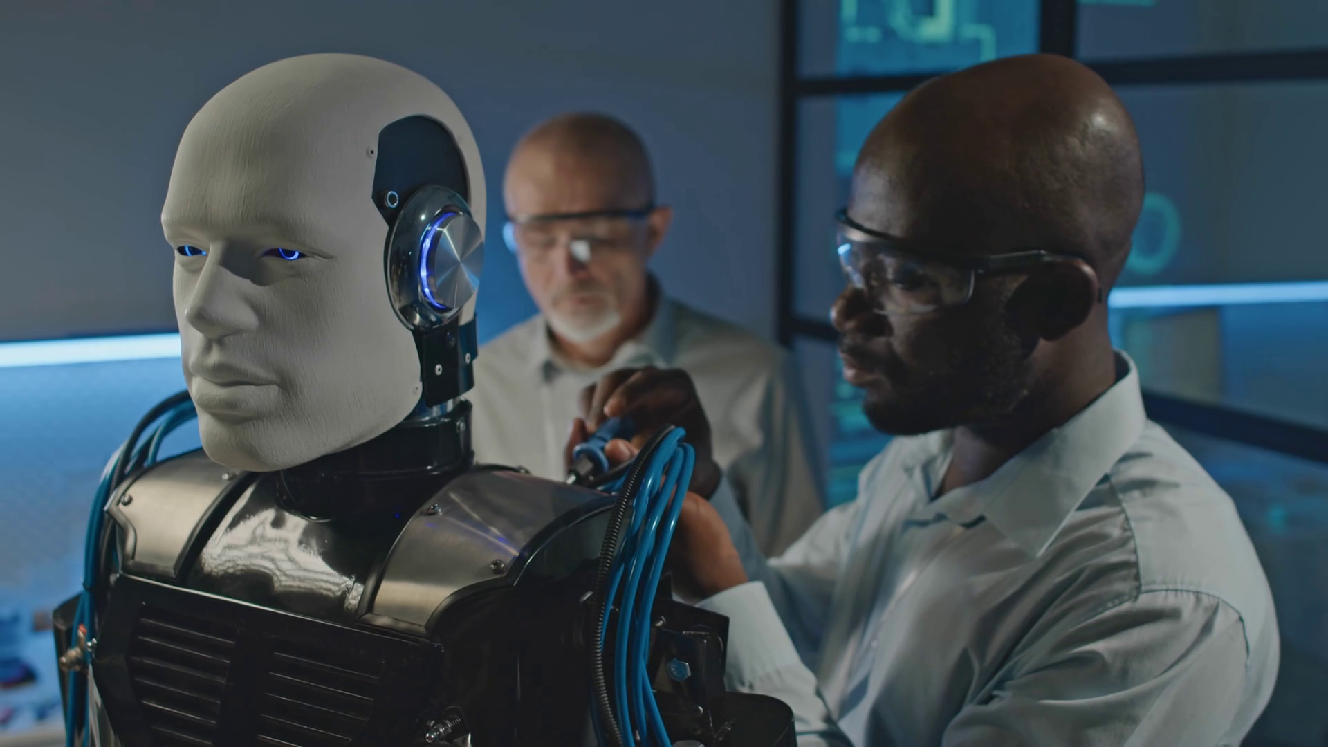 Waist Up Of Concentrated Black Male Robotics Stock Footage SBV ...