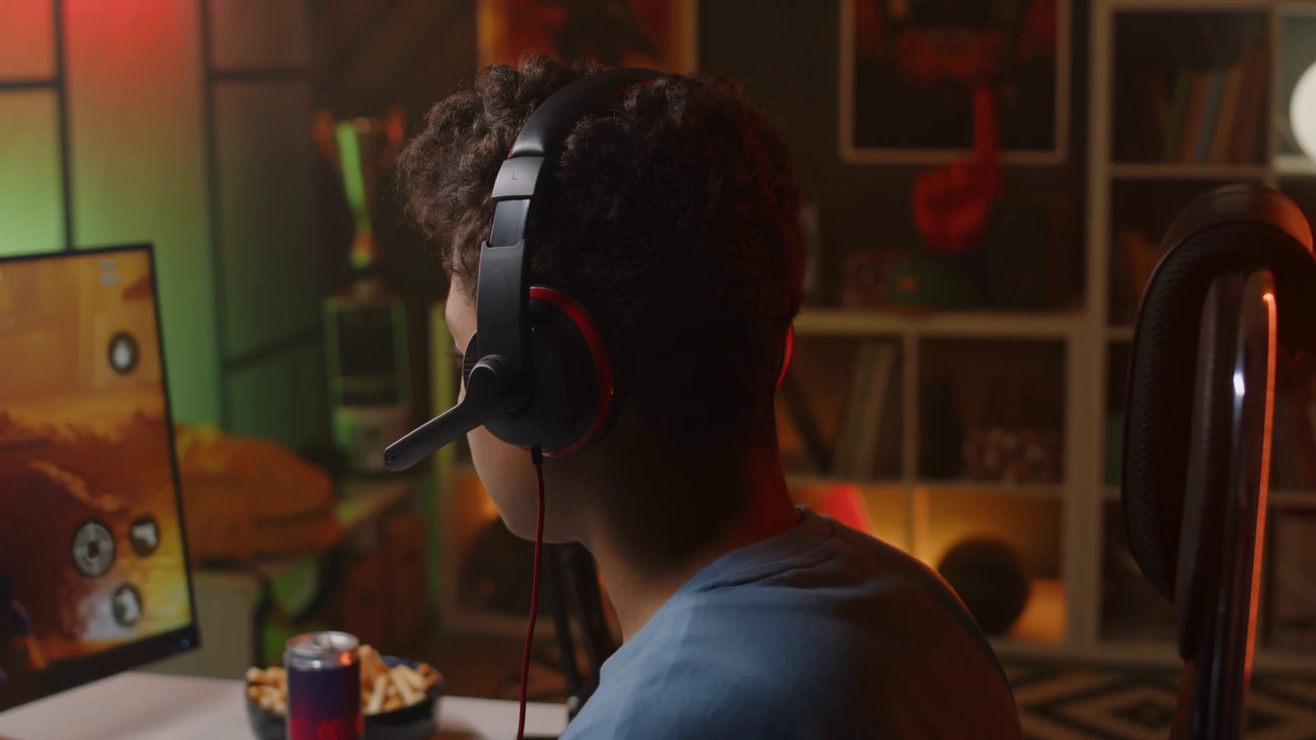 Back View Zoom-in Shot Of Gen Z Gamer Boy Stock Footage SBV-348914546 - Storyblocks