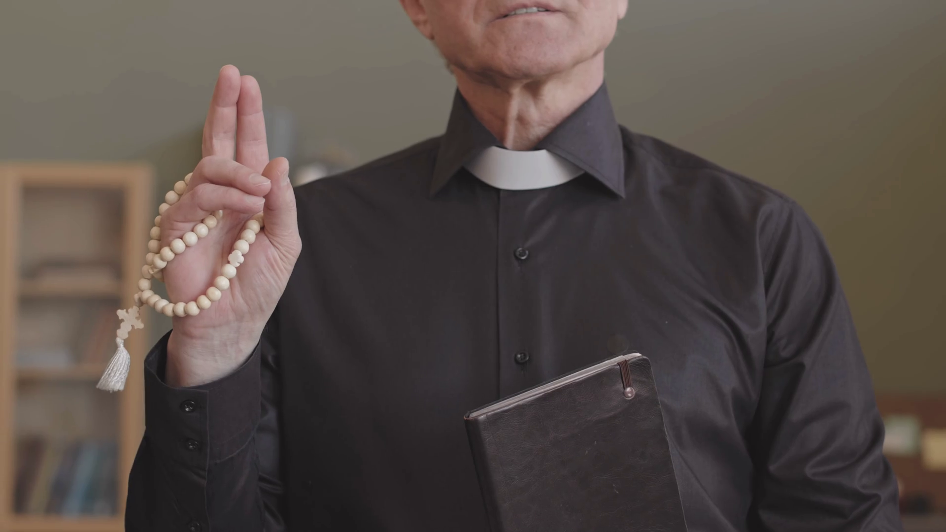 Senior Priest In White Clerical Collar Stock Footage SBV-347377246 ...