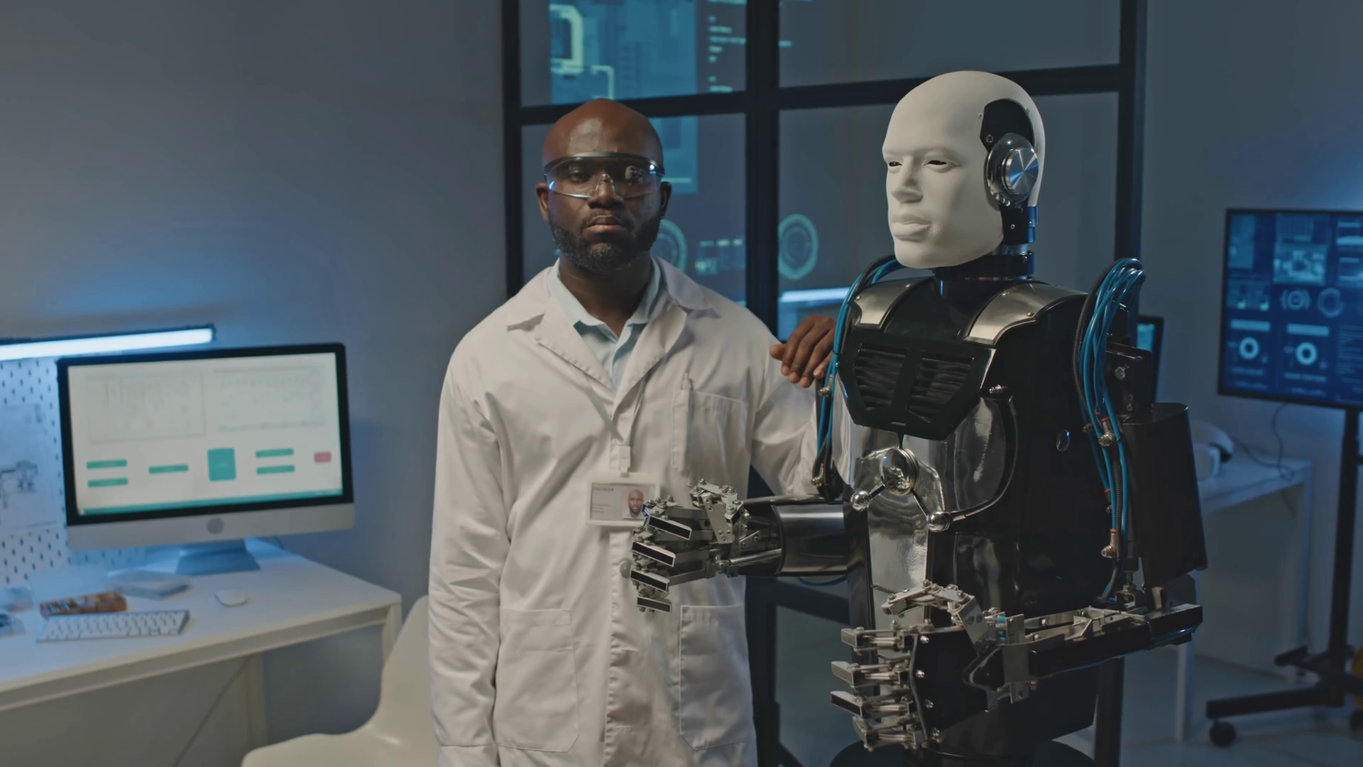 Medium Portrait Of Black Male Robotic Stock Footage SBV-348425682 ...