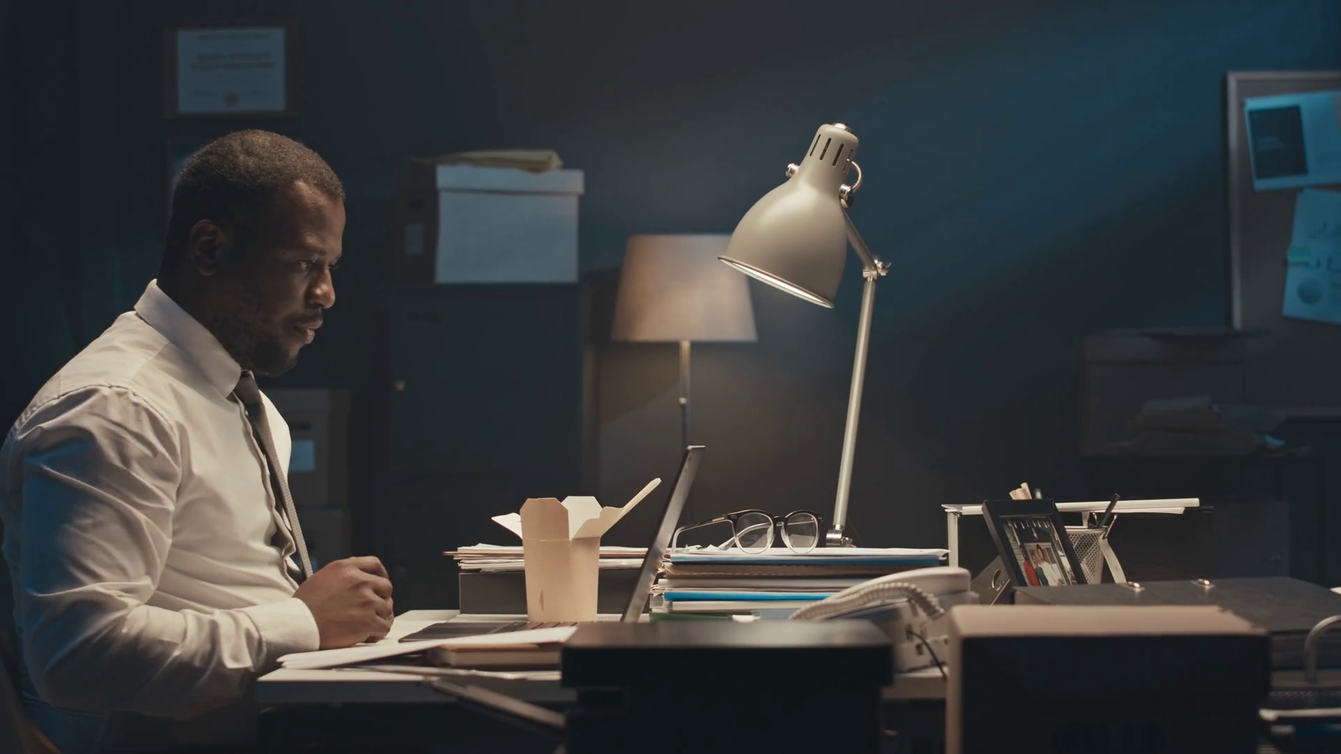 Medium Shot Of Workaholic Black Male Office Stock Footage SBV-348808817 ...