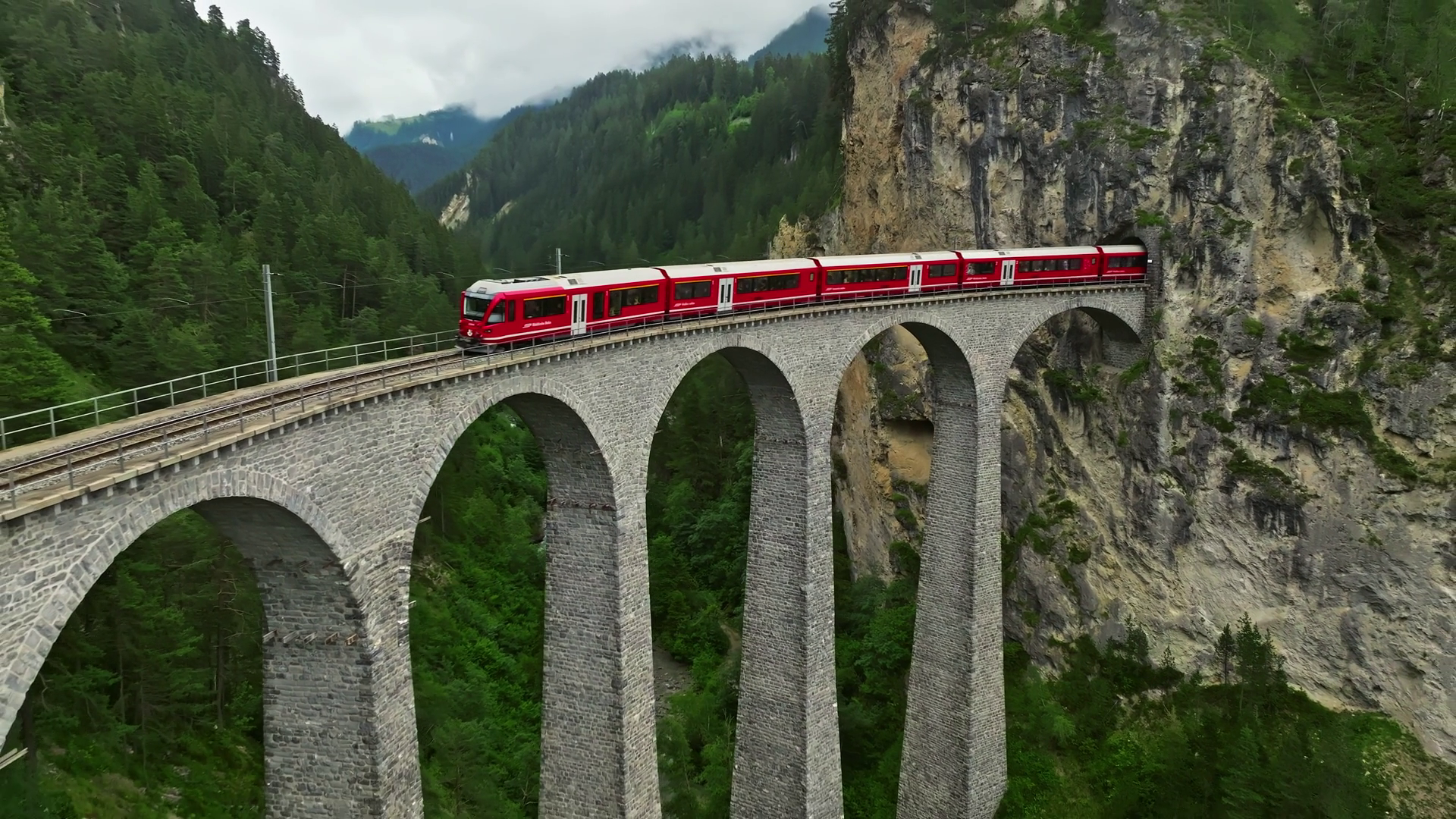 Aerial View Landwasser Viaduct World Railway Stock Footage SBV ...