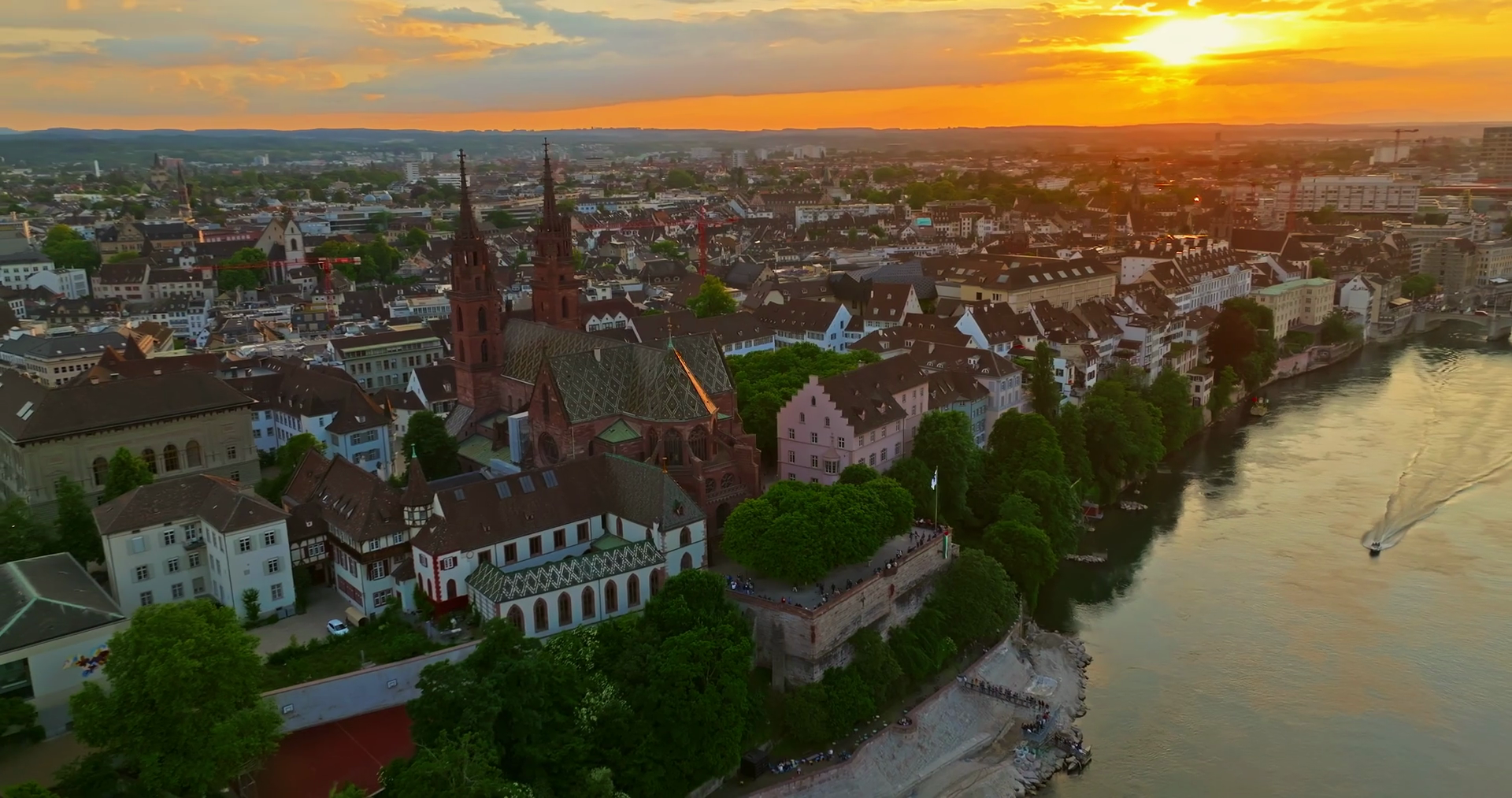 Aerial Drone Footage Of Basel Old Town Along Stock Footage SBV ...