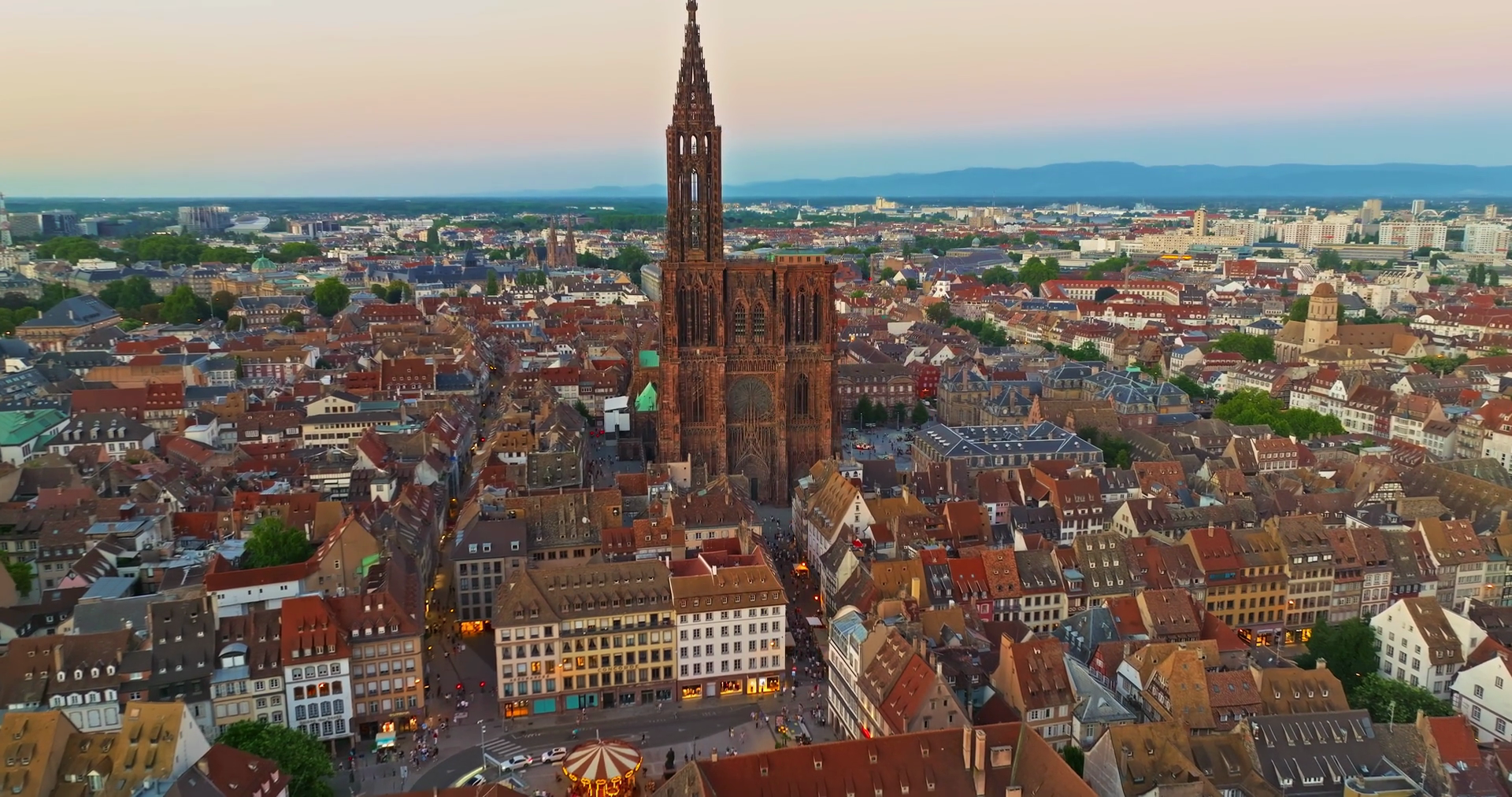 Aerial View Of Strasbourg Cathedral Notre Stock Footage SBV-353445379 ...