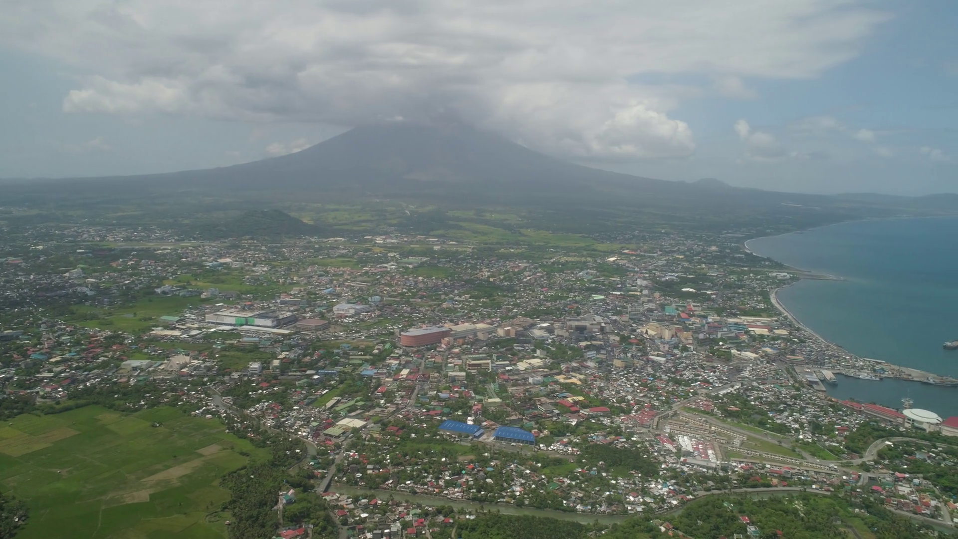Aerial View City Legazpi Against Mayon Stock Footage SBV-352283691 ...