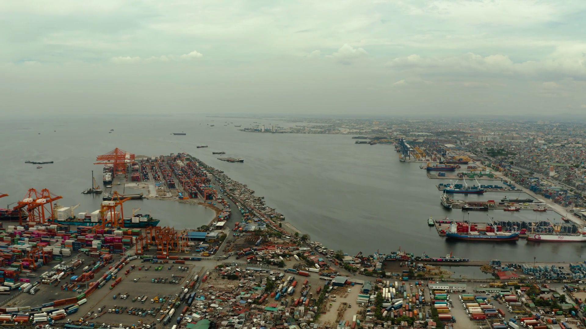 Aerial View Of Container Terminal In City Of Stock Footage SBV ...