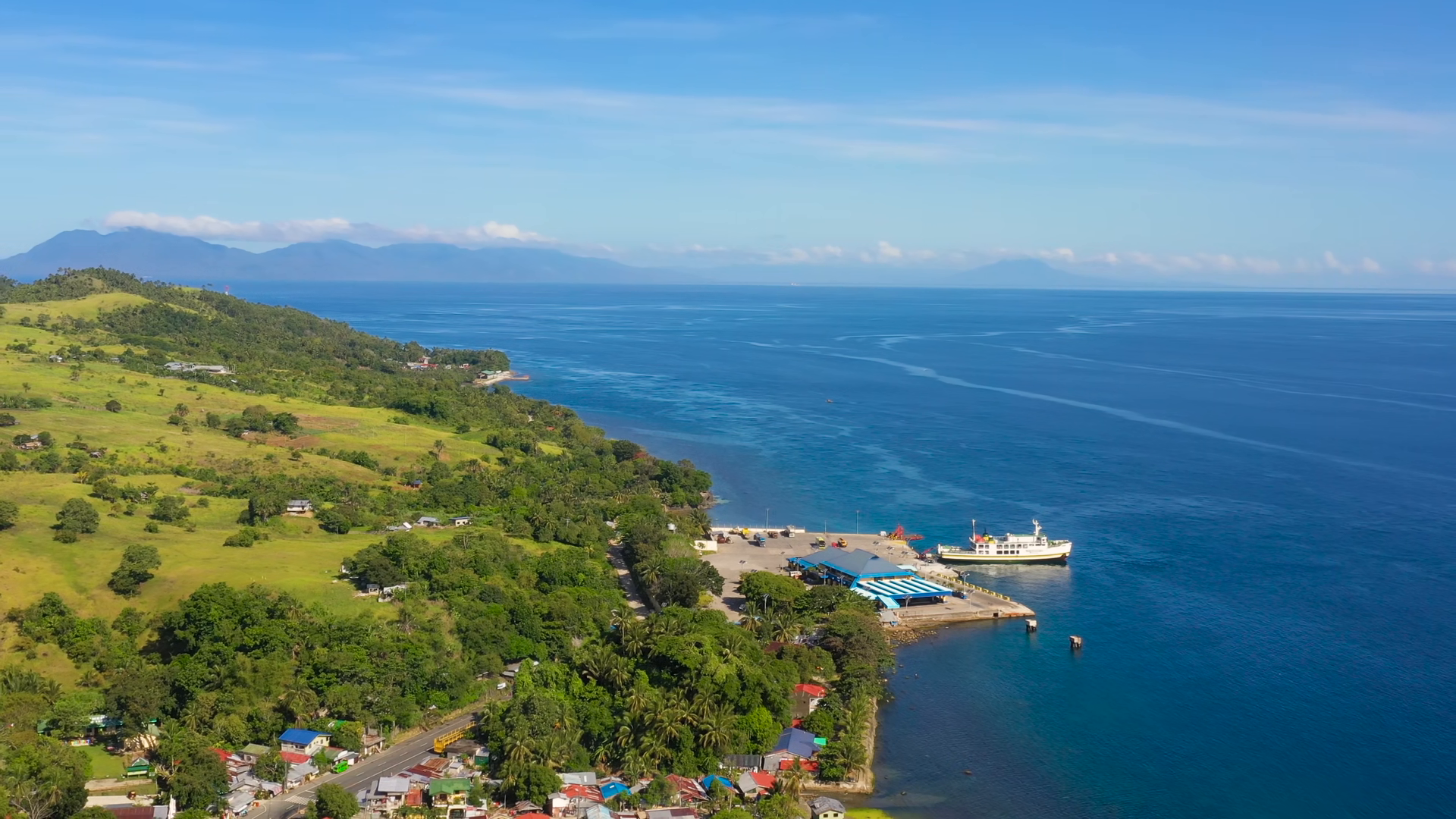 Aerial View Of Surigao City Port Ferry Stock Footage SBV-353650021 ...
