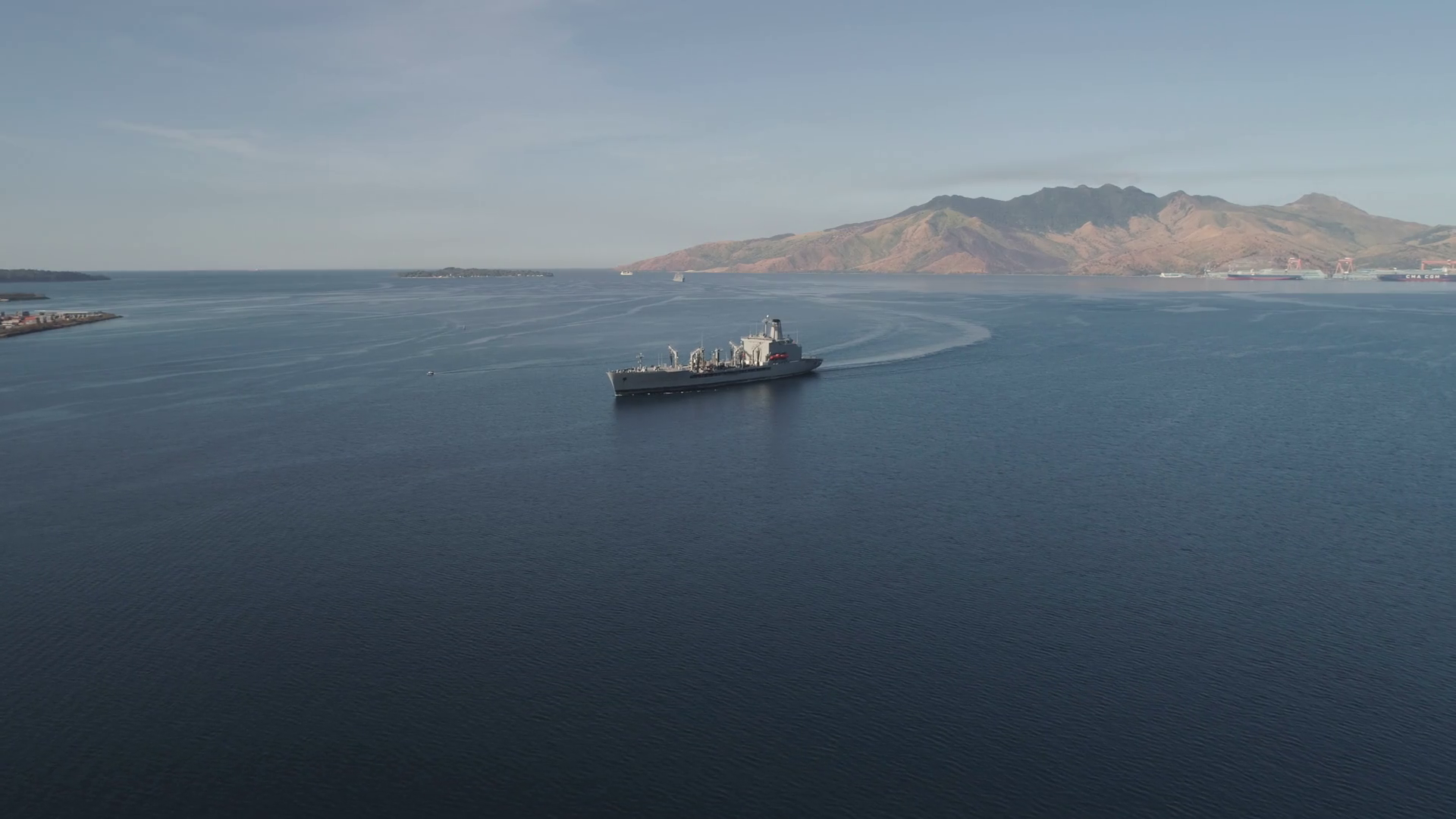 Aerial View Cargo Reefer Ship In Sea Bay Stock Footage SBV-347736922 ...