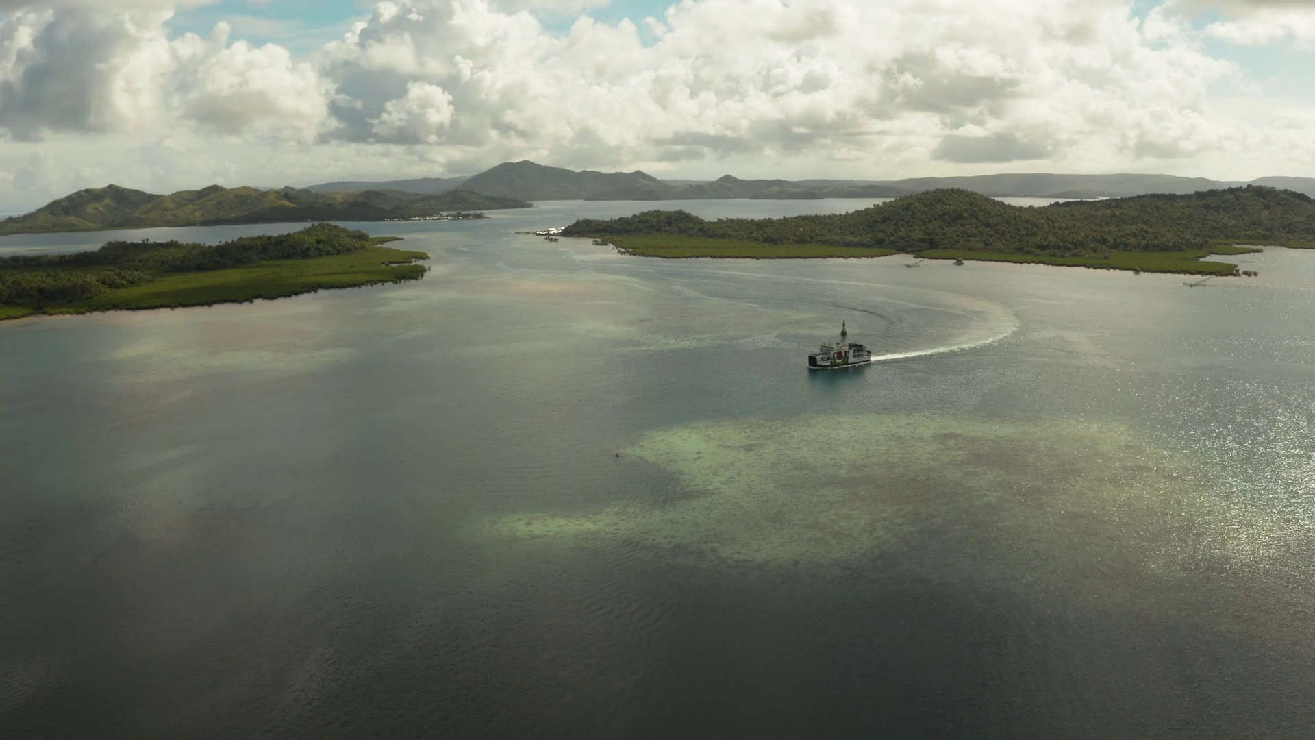 Passenger Ferry Sails Among Islands Lagoons Stock Footage SBV-348365330 ...