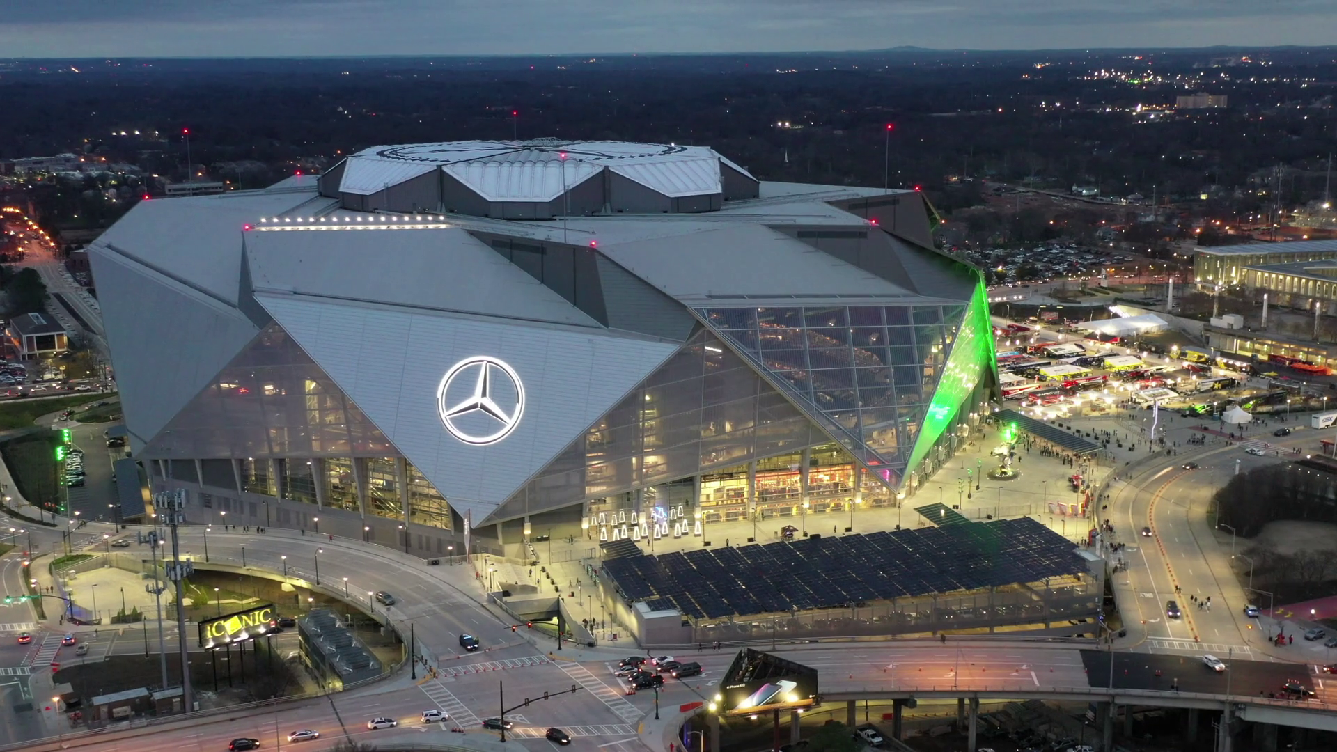 Atlanta Downtown Stadium Mercedes Aerial 318 Stock Footage SBV ...
