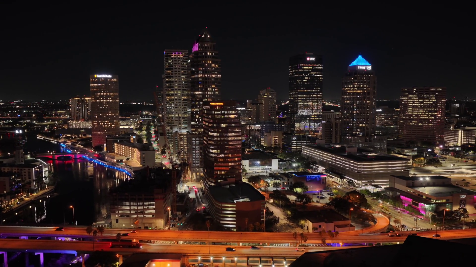 Downtown Tampa Fl Night Skyline Pan Around Sb Stock Footage SBV ...