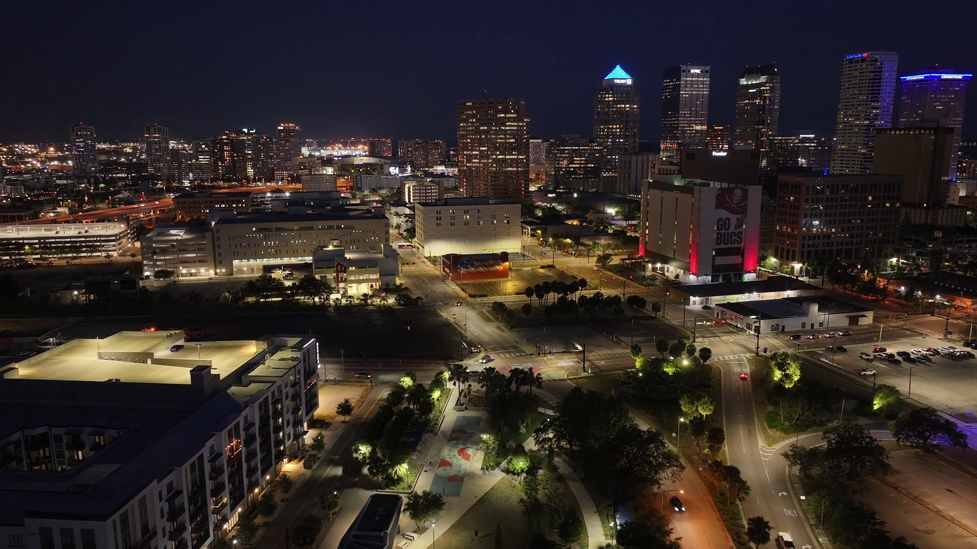 Downtown Tampa Night Aerial Go Bucs Mural Stock Footage SBV-352152543 ...
