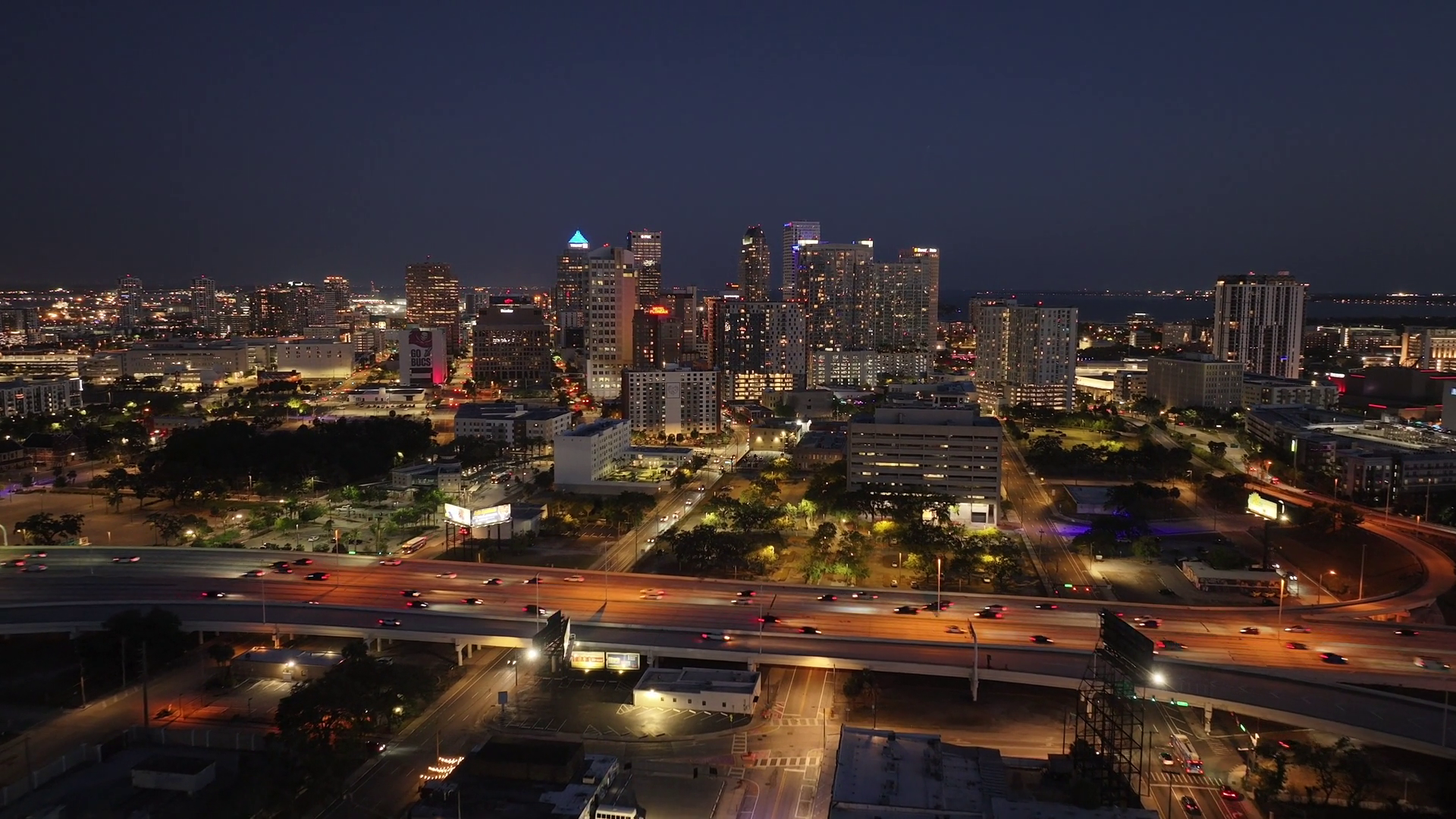 Downtown Tampa Night Aerial Go Bucs Mural Stock Footage SBV-352152528 ...