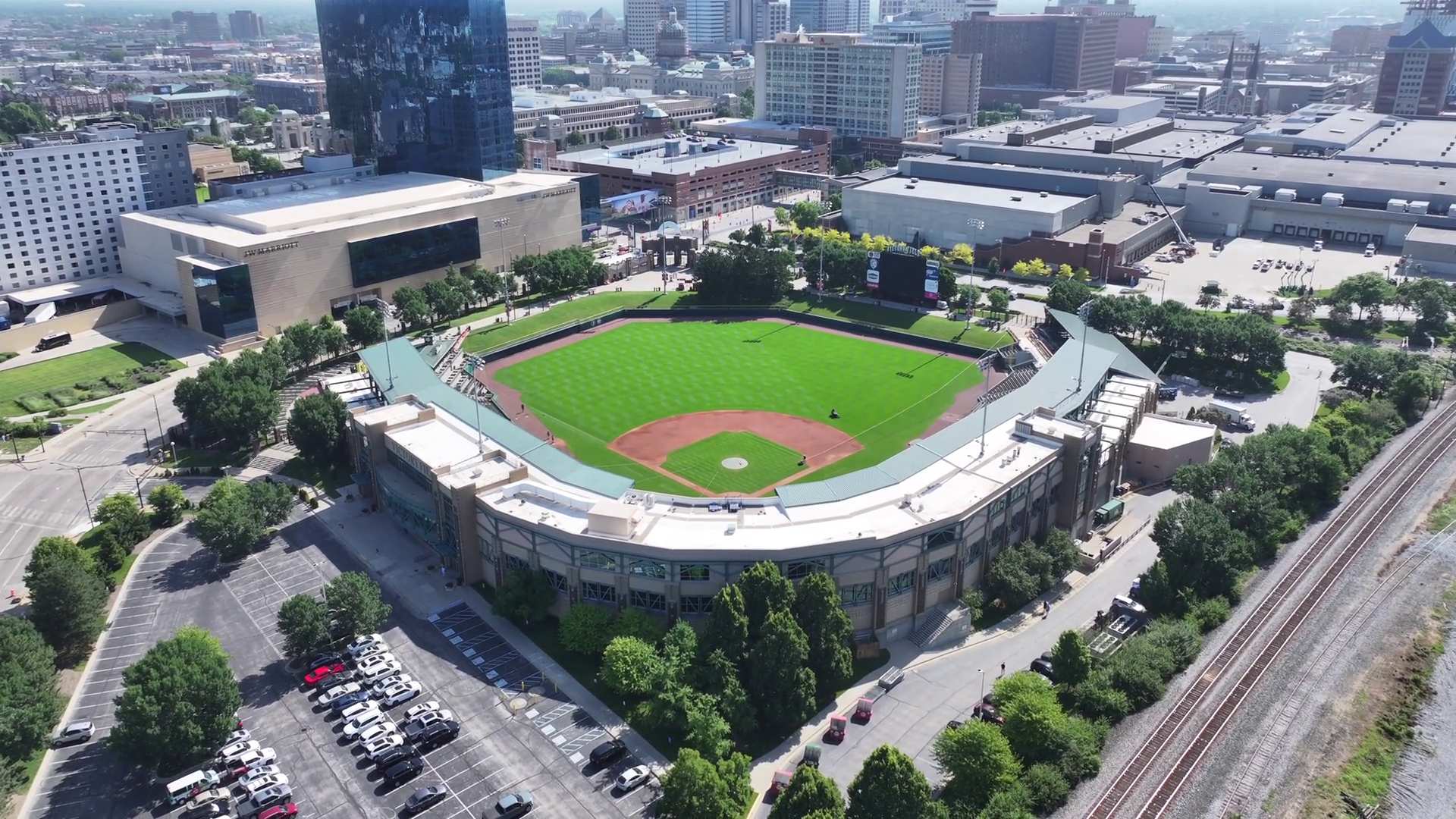 Indianapolis Baseball Feild Downtown Aerial Stock Footage SBV-352468971 ...