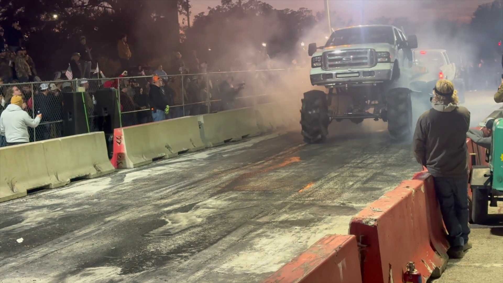 Truck Tug Of War Smoky Night Dirt Crowd Huge Stock Footage SBV ...