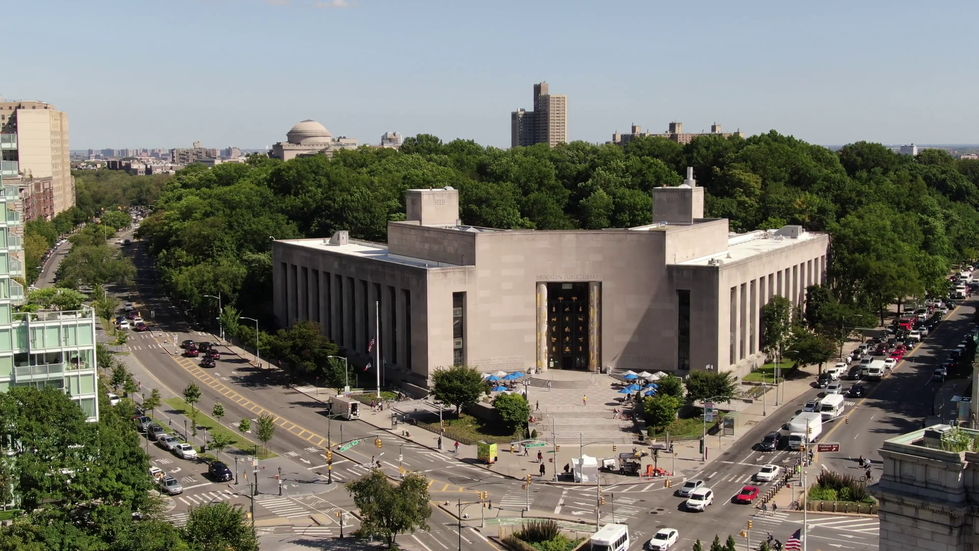 Aerial Of Brooklyn Library Near Prospect Park Stock Footage SBV ...