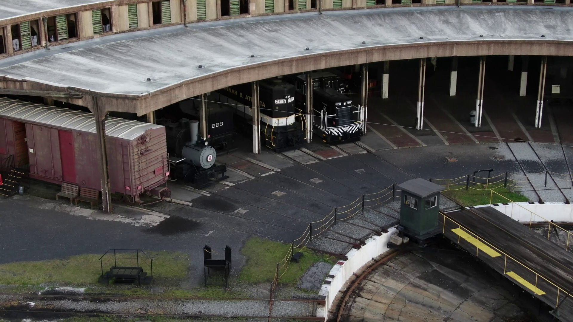 Aerial of Georgia State Railroad Museum at Sunset, Savannah, Georgia ...
