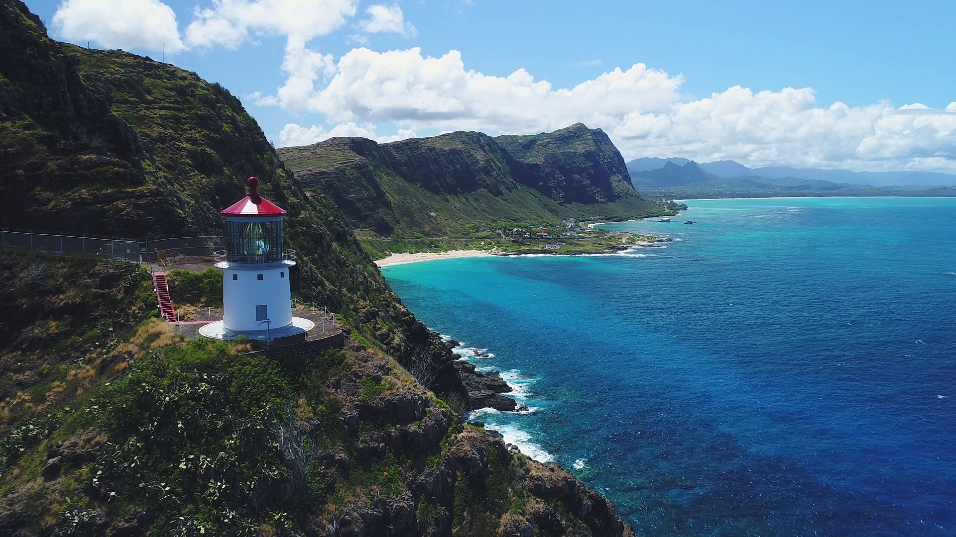 Aerial of Makapuu Point Lightouse, Oahu, Hawaii Stock Video Footage 00: ...