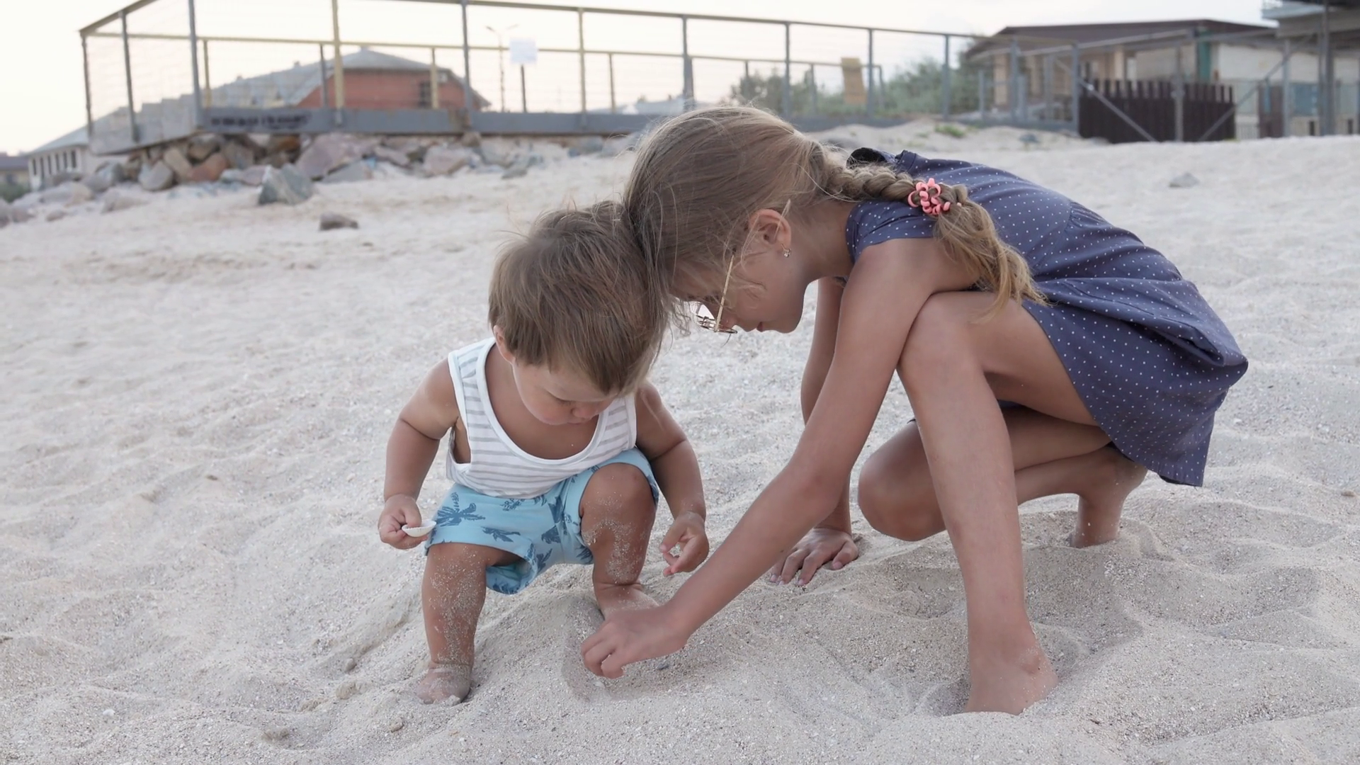 Girl Helping Little Brother To Look Stock Footage SBV-353136973 ...