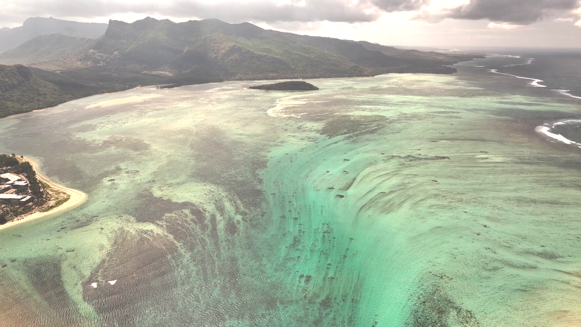 Aerial View Of Underwater Fall Reef Mauritius Stock Footage SBV ...