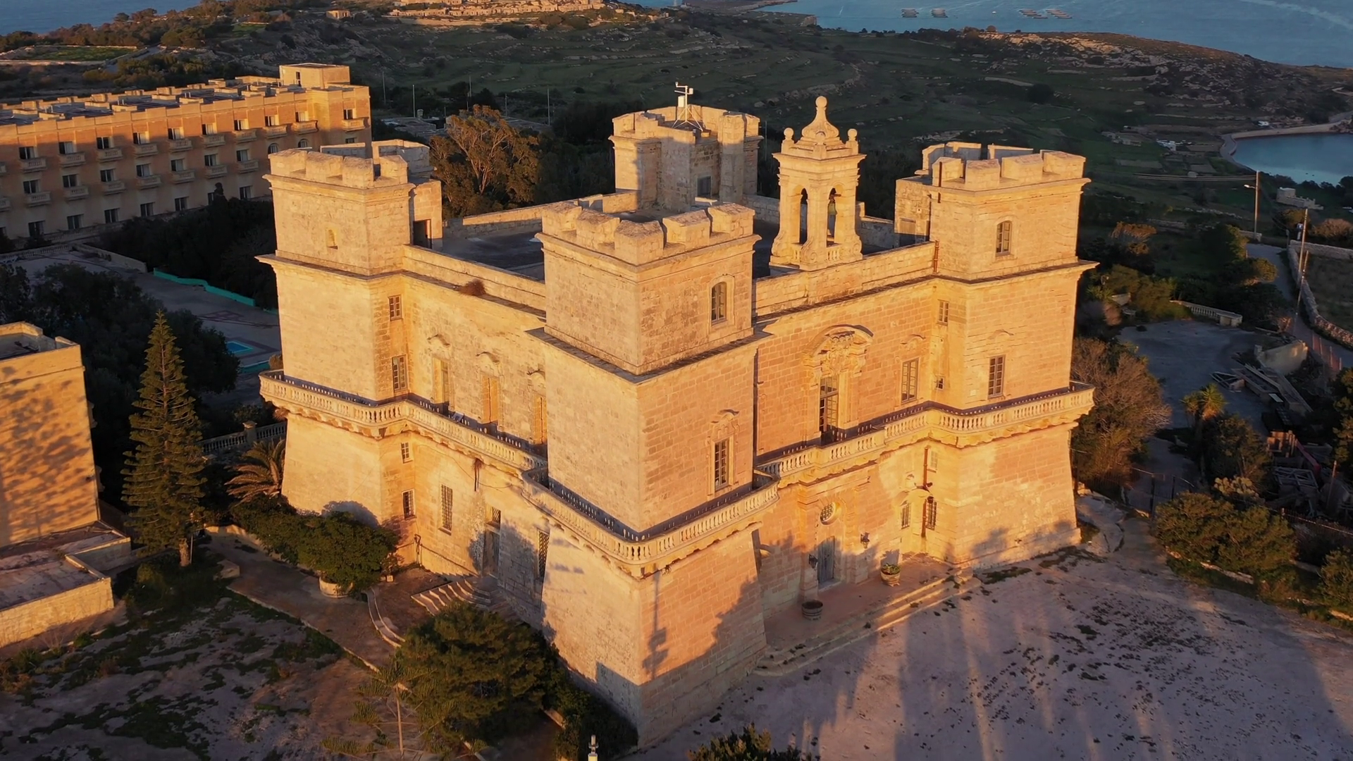 Aerial View Of Historic Selmun Palace Bathed Stock Footage SBV ...