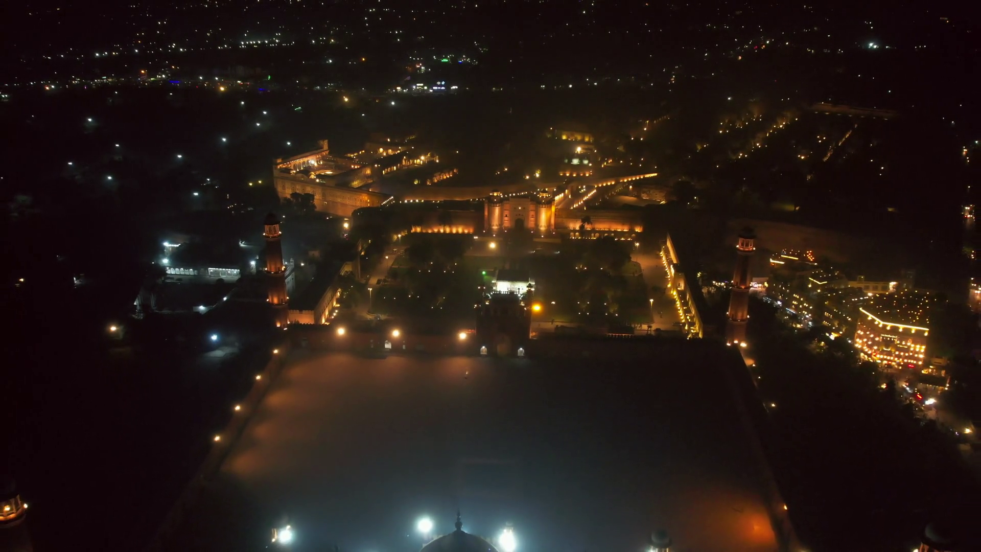 Aerial View Of Illuminated Badshahi Mosque Stock Footage SBV-353287493 ...