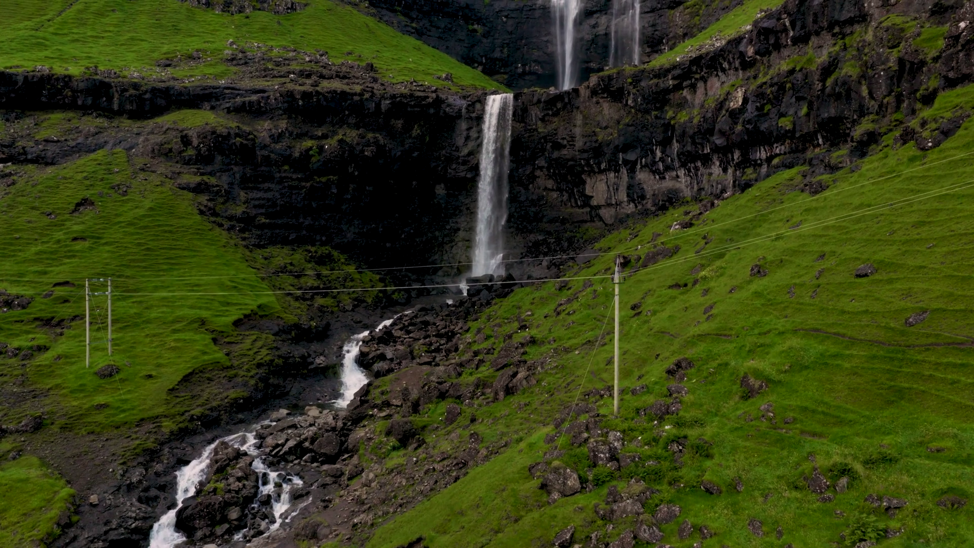 Aerial View Of Fossá Cascading Waterfall Stock Footage SBV-352643623 ...