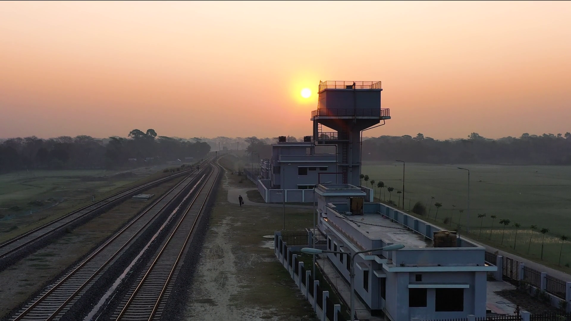 Aerial View Of Railway Tracks Buildings Stock Footage SBV-352680813 ...