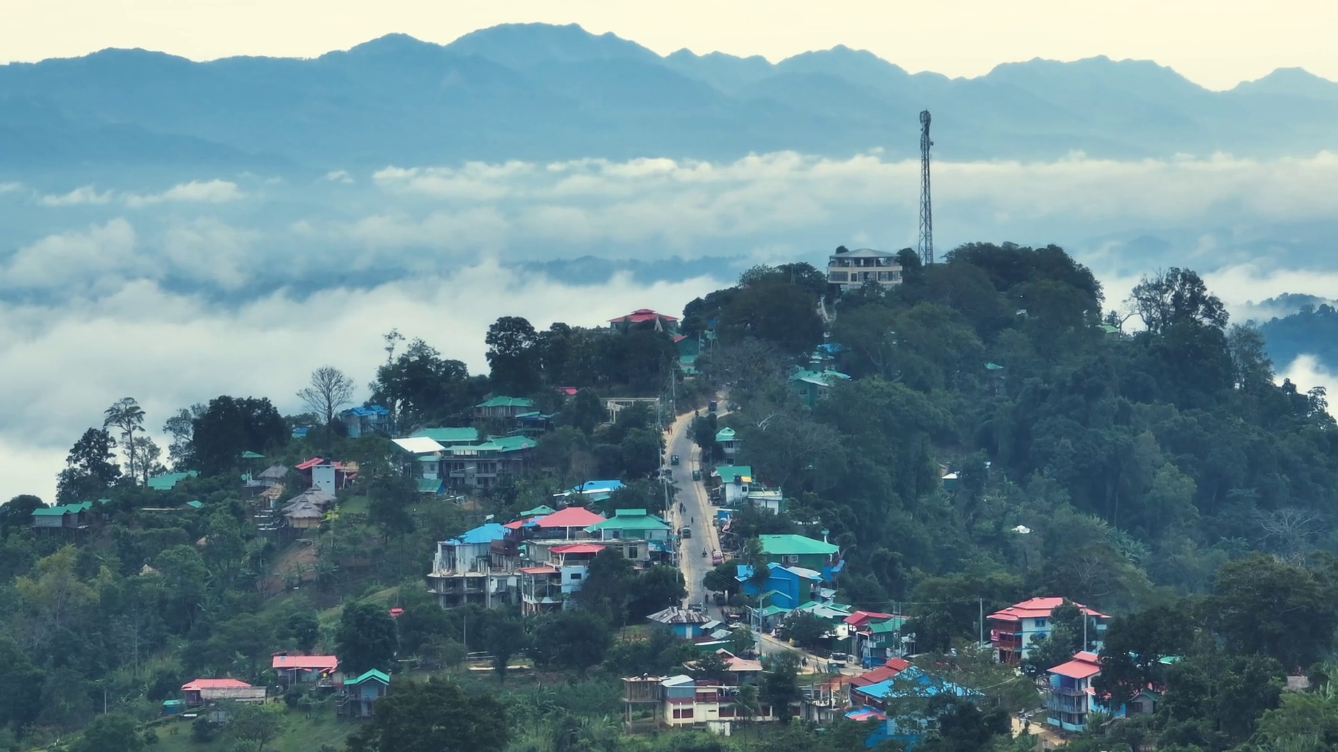 Aerial View Of Sajek With Tower On Hill Stock Footage SBV-352689935 ...
