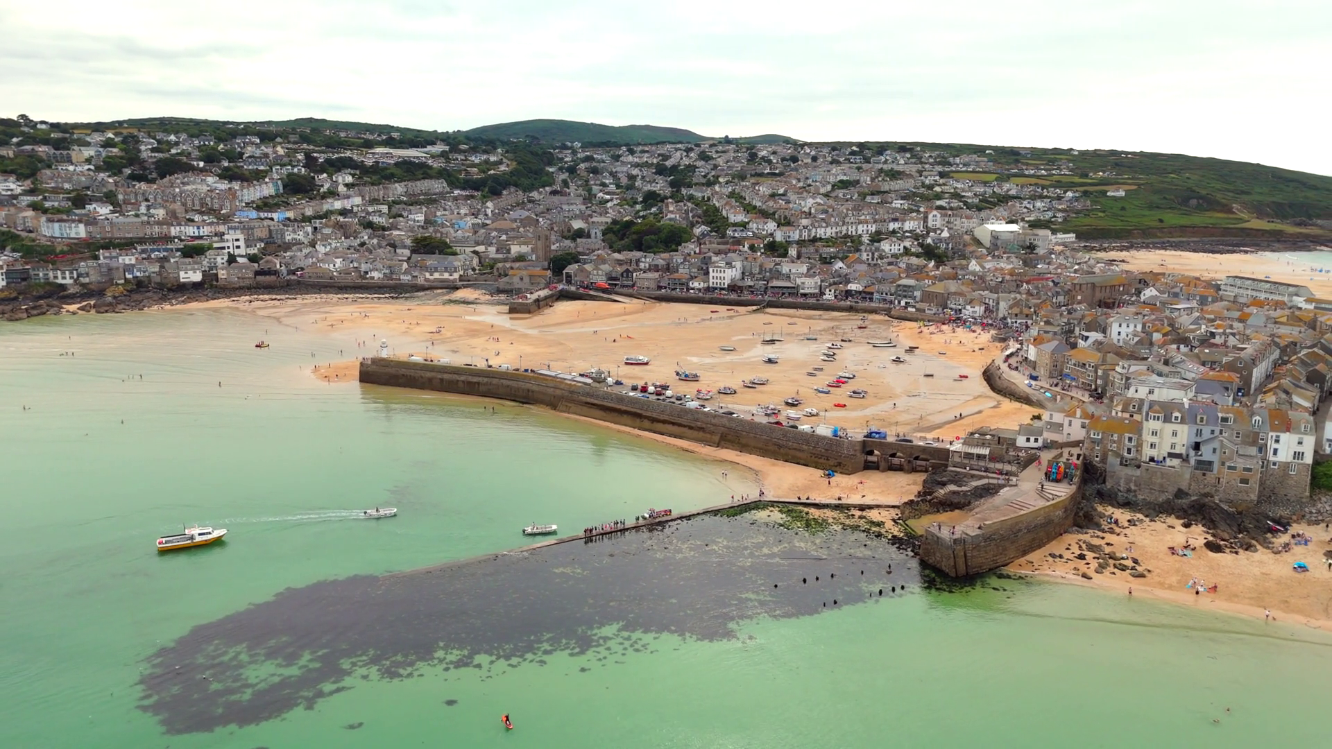 Aerial View Of St Ives Harbour United Kingdom Stock Footage SBV ...