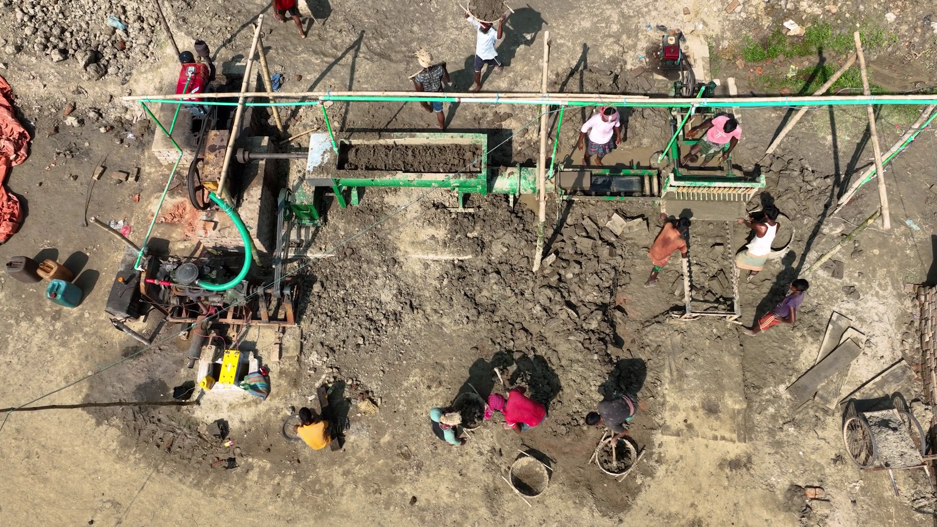 Aerial View Of Brick Making Process Stock Footage SBV-352688669 ...