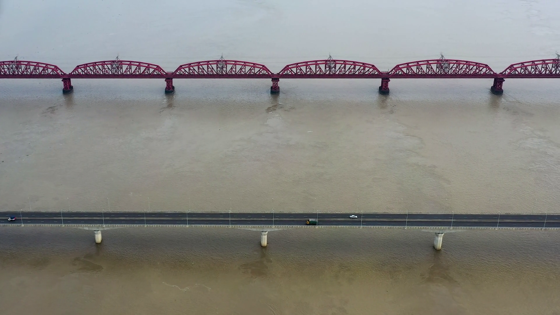 Aerial View Of Two Bridges Over Water Stock Footage SBV-352686190 ...