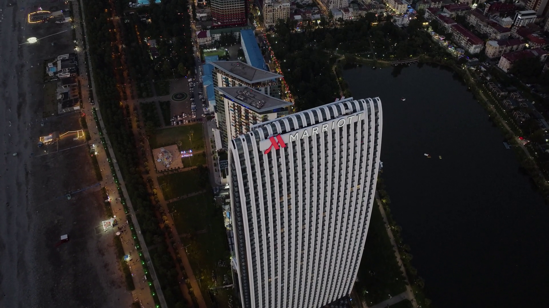 Aerial View Of Marriott Hotel Standing Tall Stock Footage SBV-352736246 ...