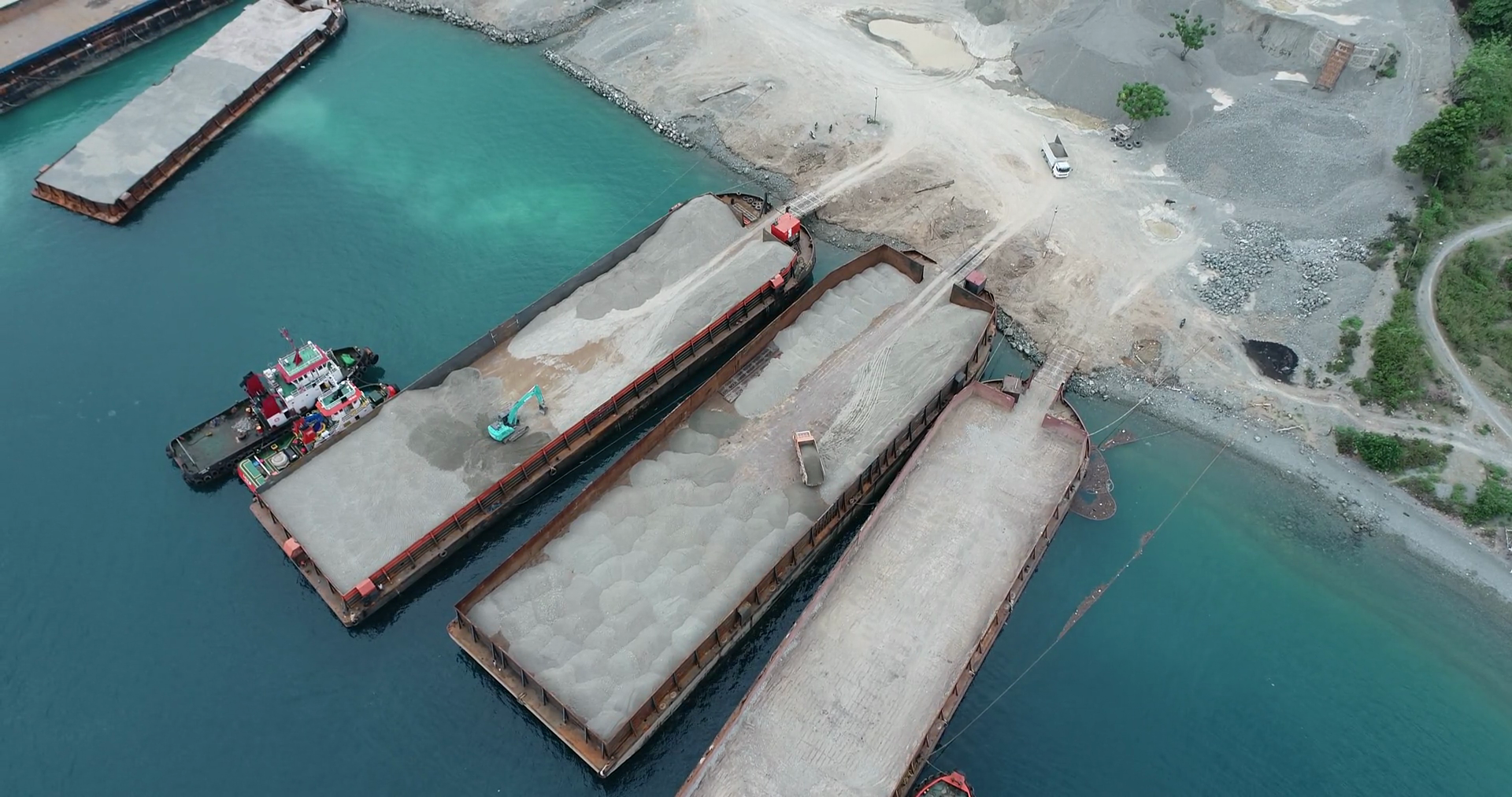 Aerial View Of Barges Loaded With Materials Stock Footage SBV-353164529 ...